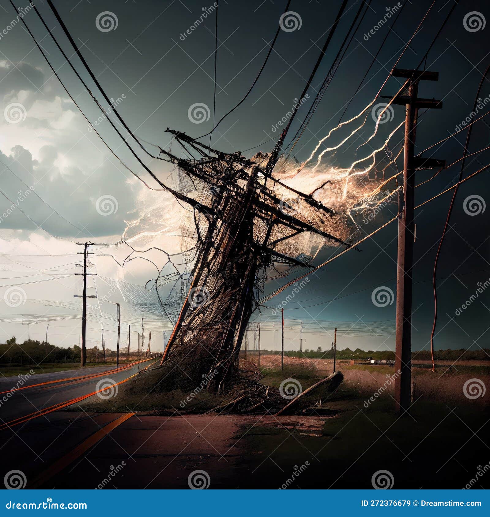 Broken Wire on Power Line Breakage in Storm Stock Illustration ...