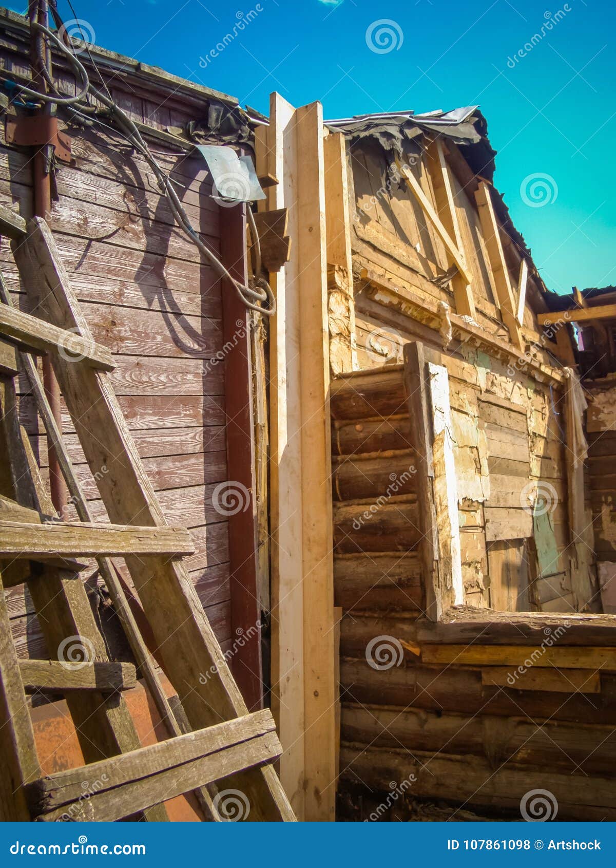 Broken Wood House stock photo. Image of destroyed, debris - 107861098