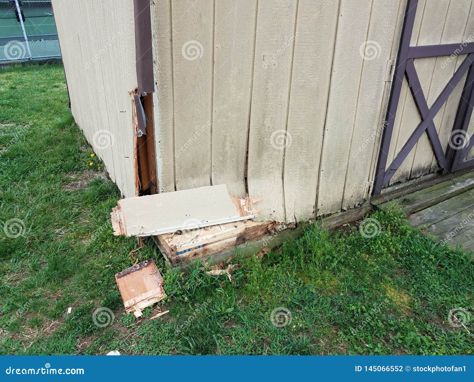 Broken Wood Storage Shed Structure with Damage Stock Photo - Image of ...