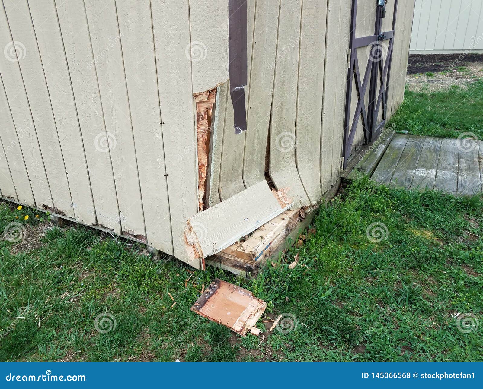 Broken Wood Storage Shed Structure with Damage Stock Photo - Image of ...