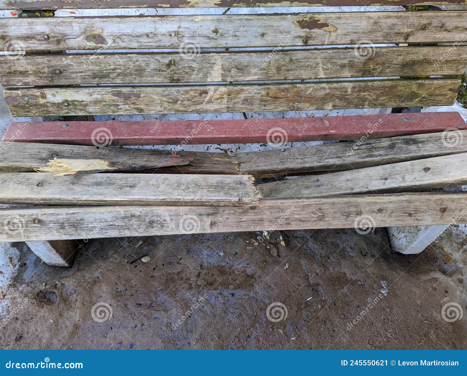 Broken Wooden Bench in Early Spring. Stock Image - Image of outdoor ...