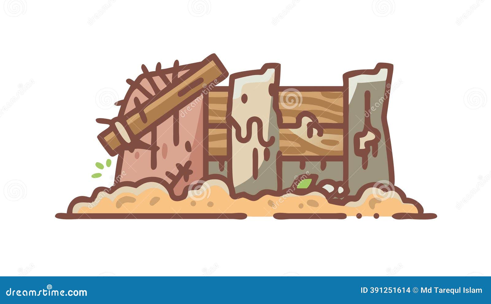 Broken Wooden Bridge Cartoon, Cracked Structure, Pathway Collapse ...