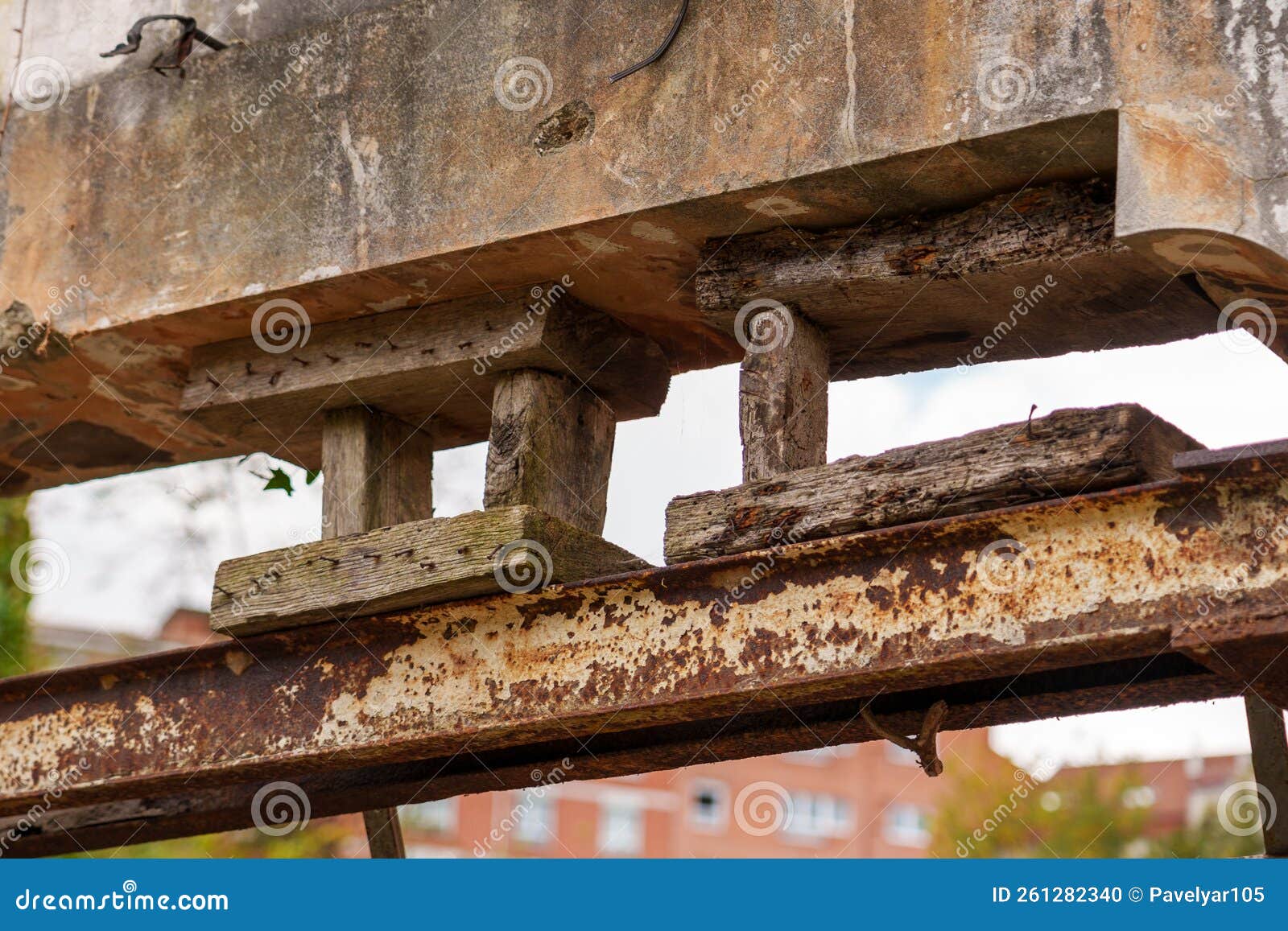 Broken Wooden Supports of Metal Beams of the Bridge Engineering ...