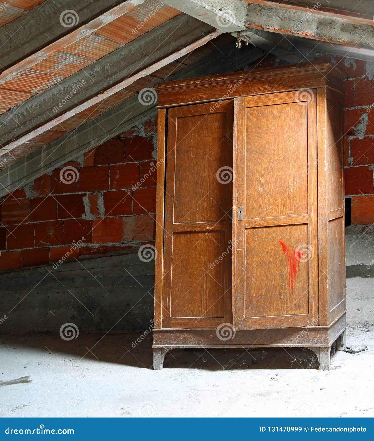 Wooden Wardrobe in the Attic of an Old House Stock Image - Image of ...