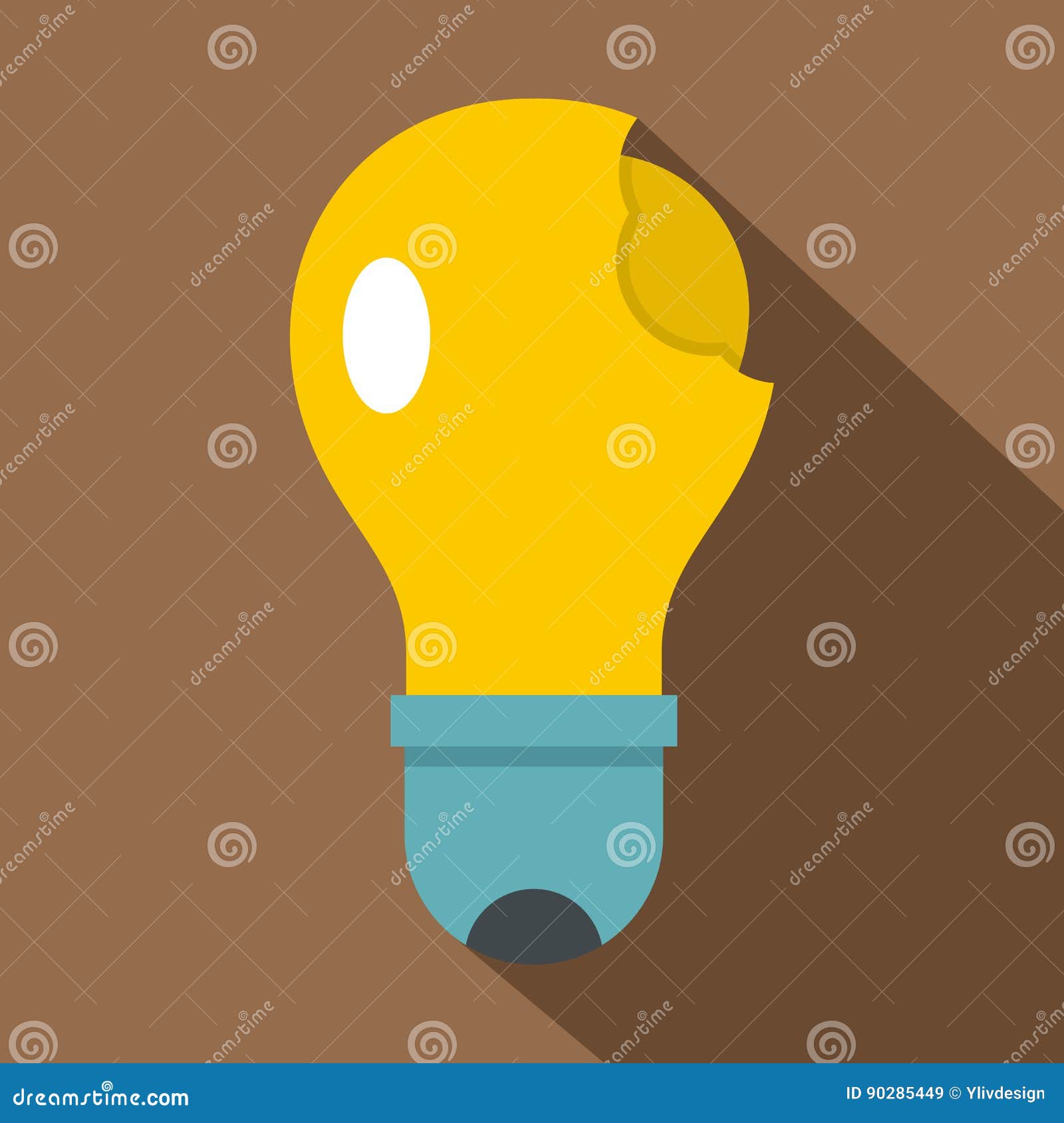 Broken Yellow Lightbulb Icon, Flat Style Stock Vector - Illustration of ...