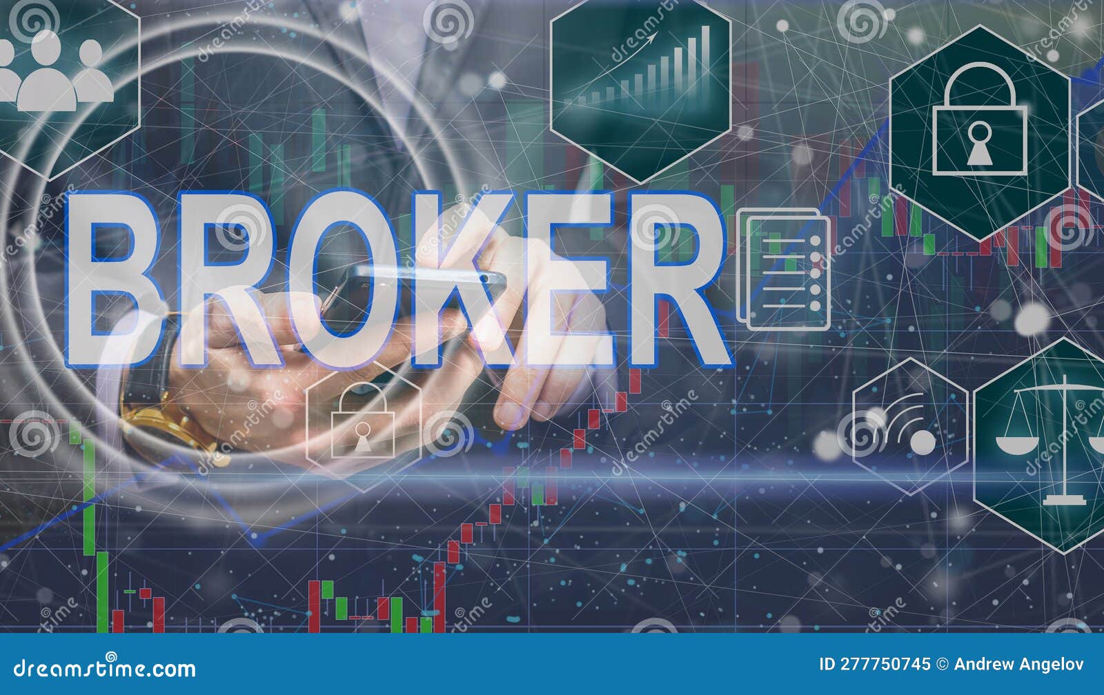 Broker Button on Virtual Screen Stock Image - Image of icon, economy ...