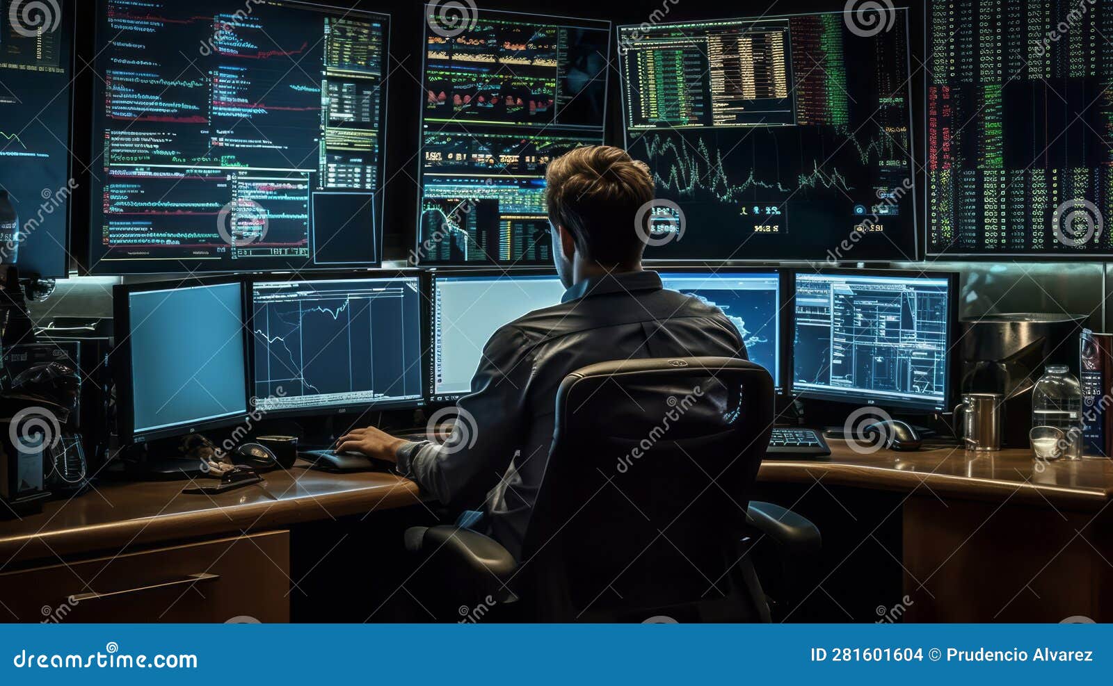 Broker Doing Trading at Desk Stock Illustration - Illustration of ...