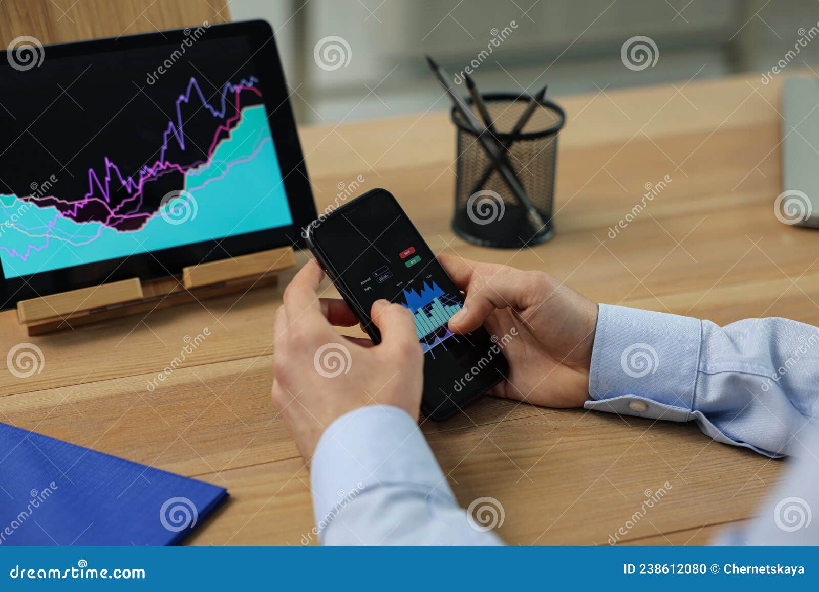 Broker with Smartphone Working in Office, Closeup. Forex Trading Stock ...