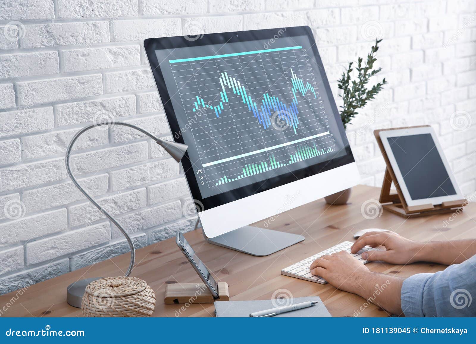 Broker Using Modern Computer at Table. Forex Trading Stock Image ...