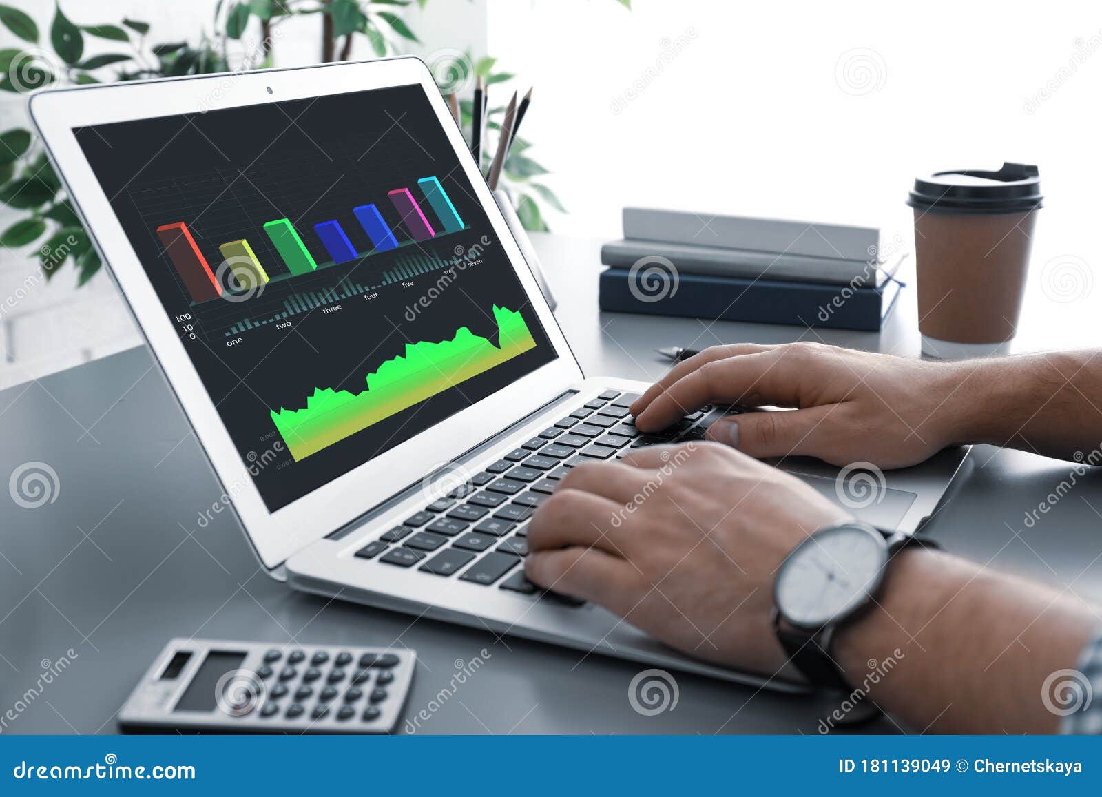 Broker Using Modern Laptop at Table. Forex Trading Stock Image - Image ...