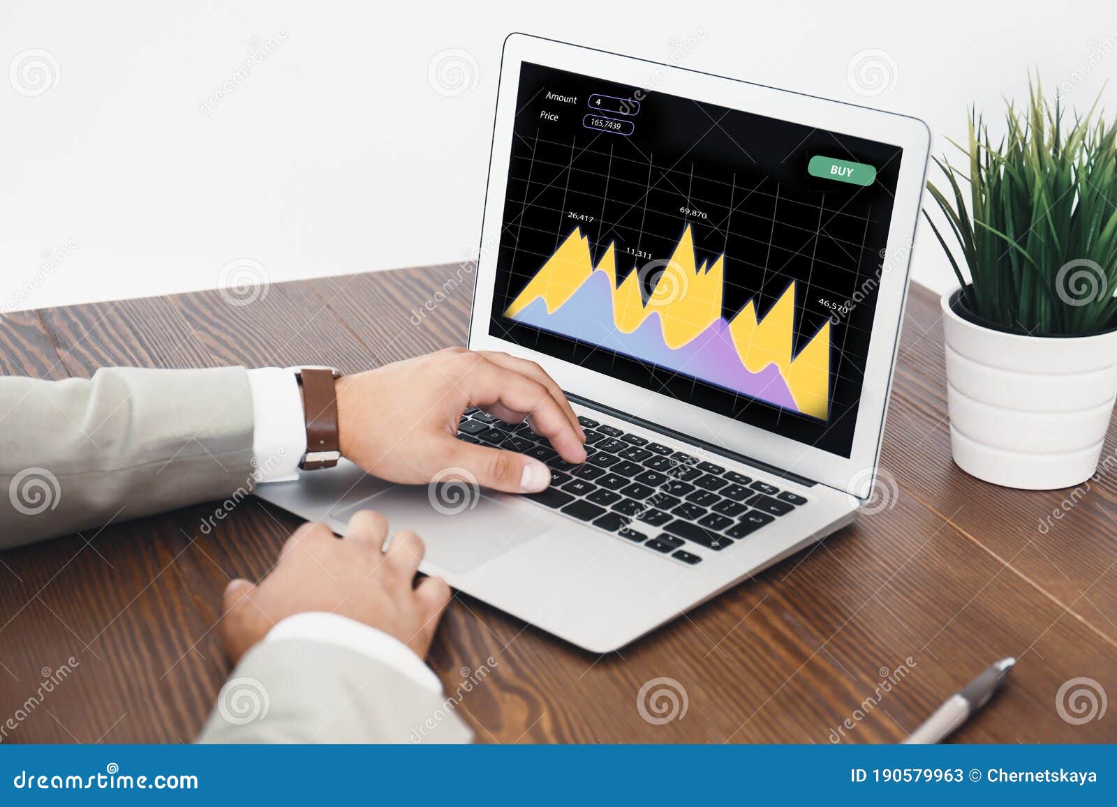 Broker Working with Laptop at Table. Forex Trading Stock Image - Image ...