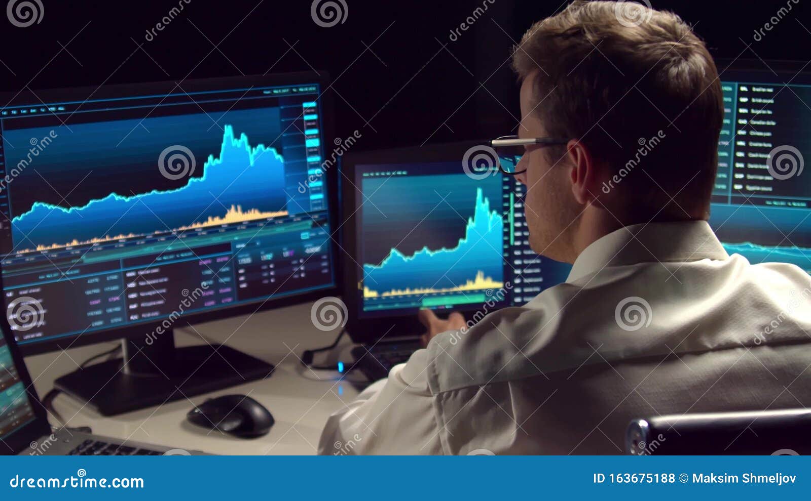 Broker Working in Office Using Workstation and Analysis Technology ...