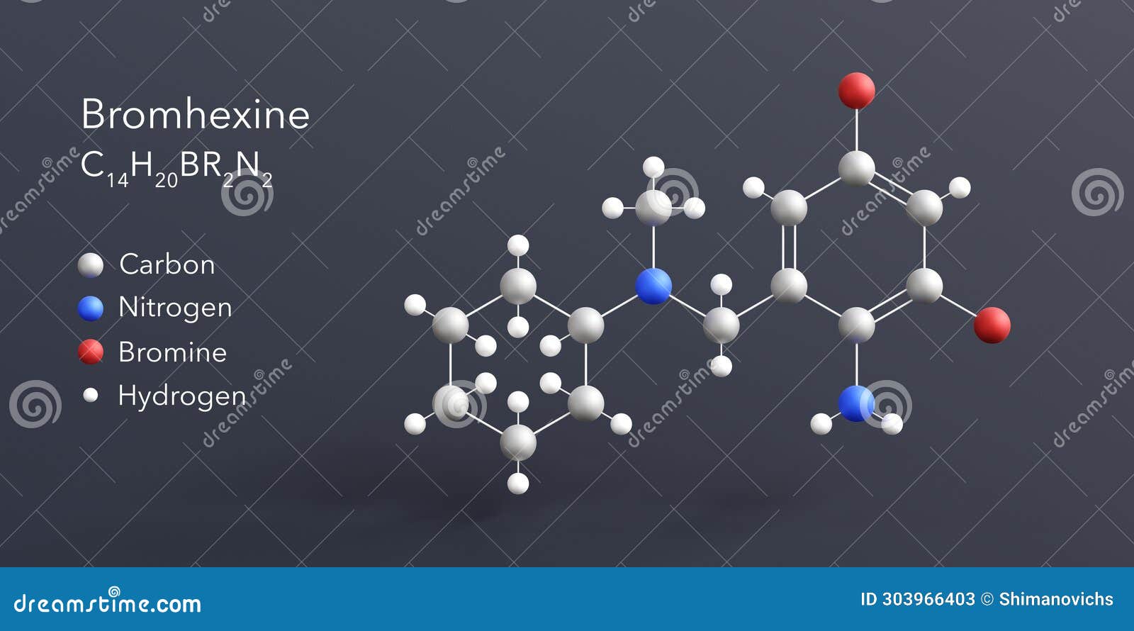 Bromhexine Molecular Structure 3d Flat Model Mucolytic Structural Chemical Formula View From