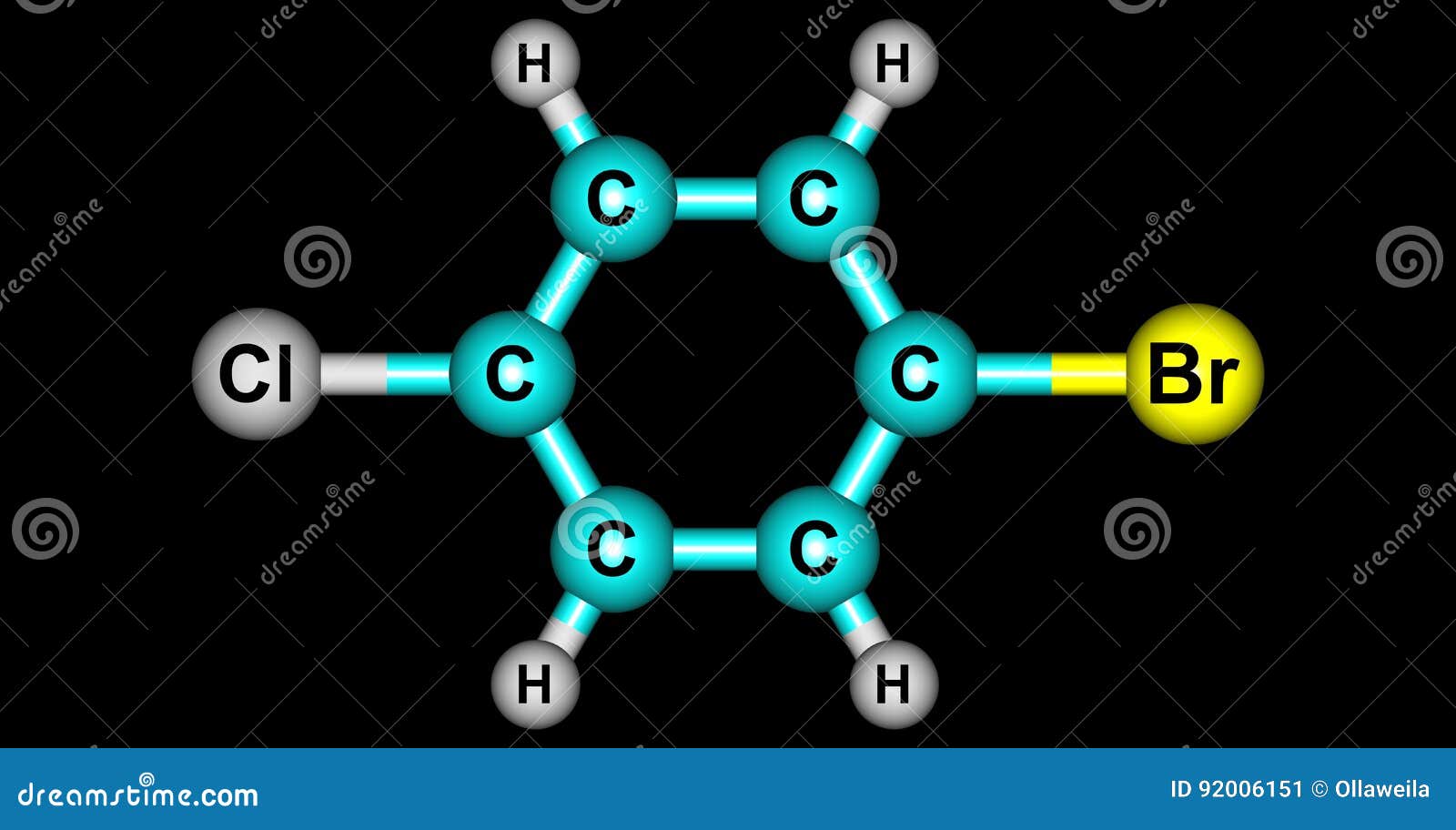 1-Bromo-4-chlorobenzene Molecular Structure on Black Stock Illustration ...