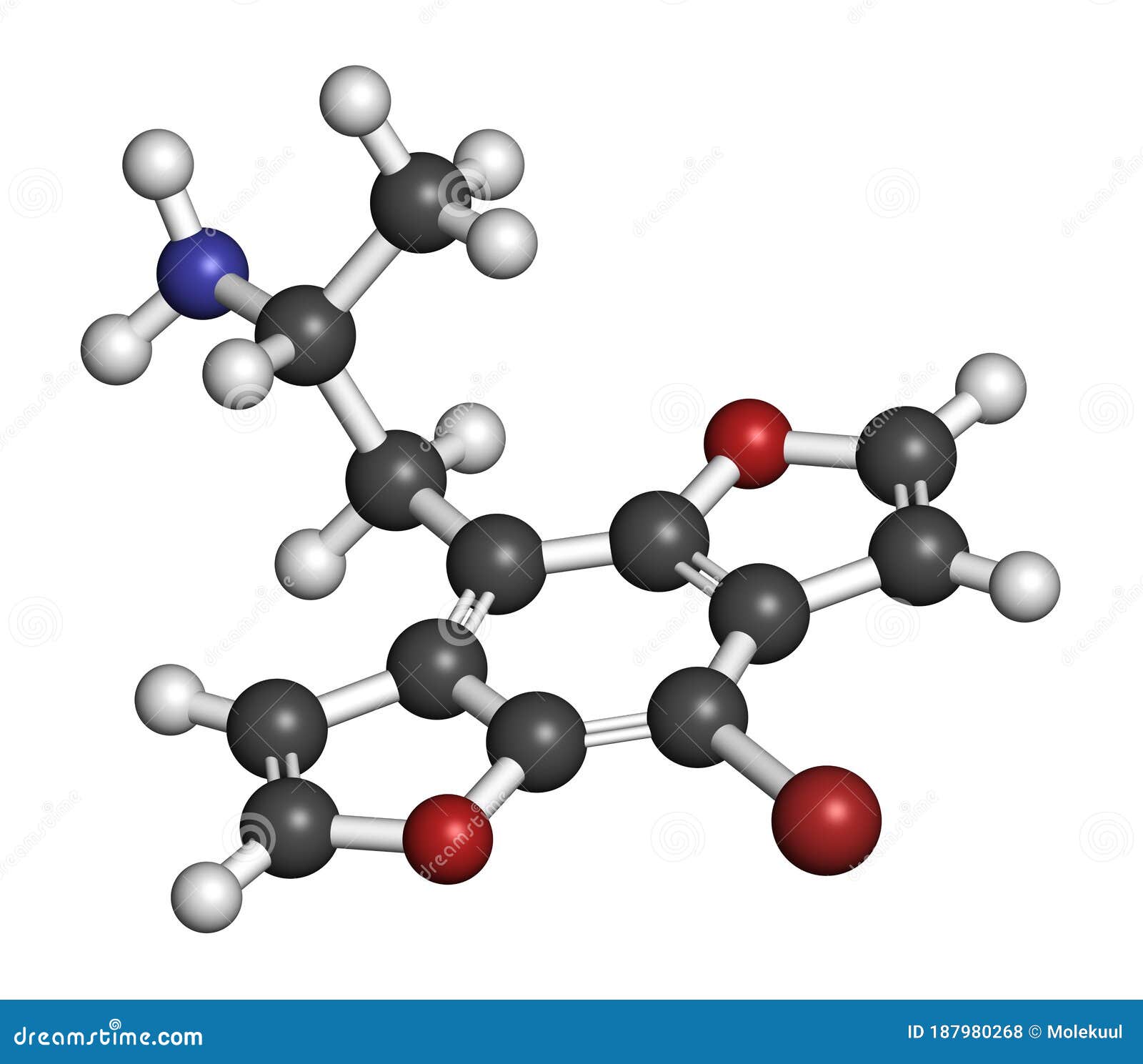 Bromo-dragonFLY Hallucinogenic Drug Molecule. 3D Rendering. Atoms are ...