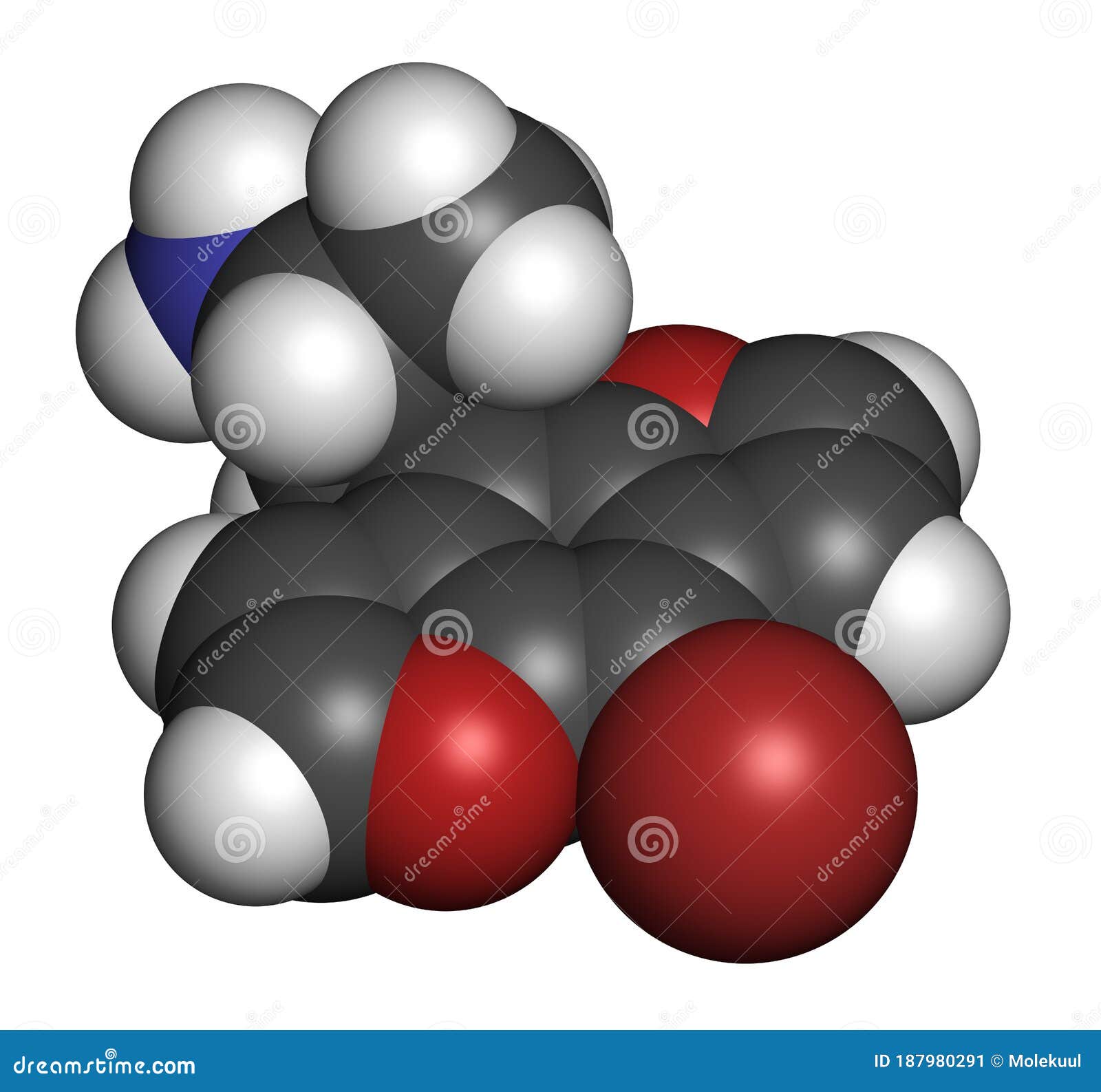 Bromo-dragonFLY Hallucinogenic Drug Molecule. 3D Rendering. Atoms are ...
