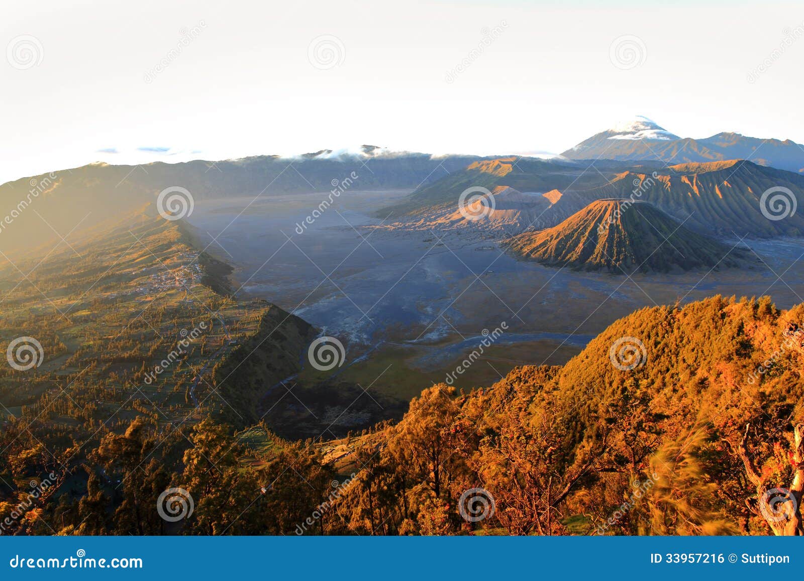Bromo Volcano at Sunrise, Java, Indonesia Stock Photo - Image of green ...