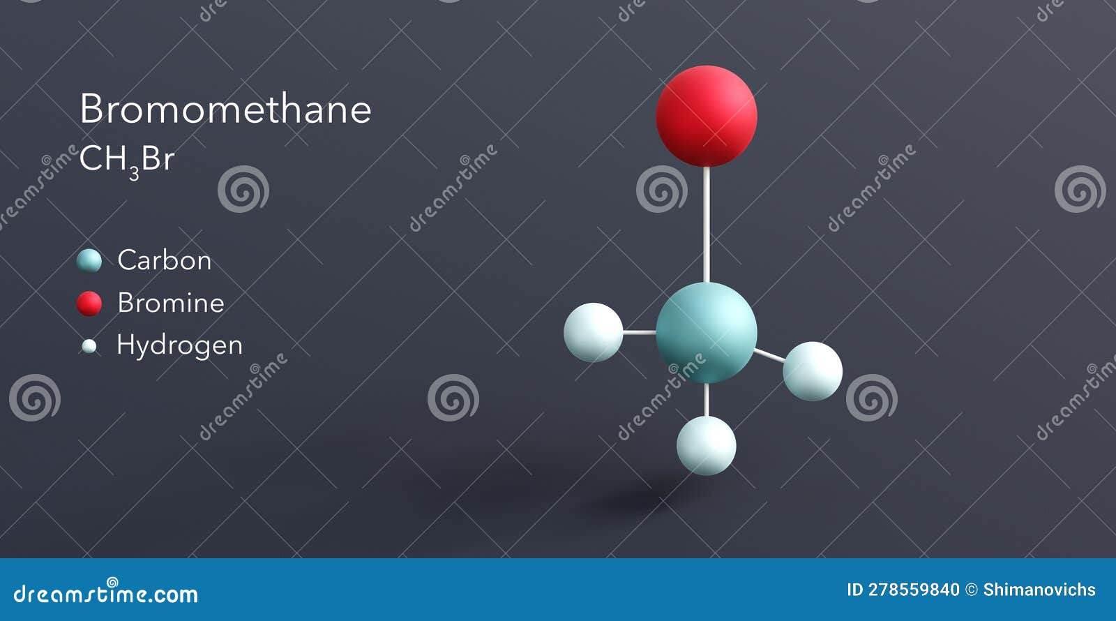 Bromomethane Molecule 3d Rendering Flat Molecular Structure With