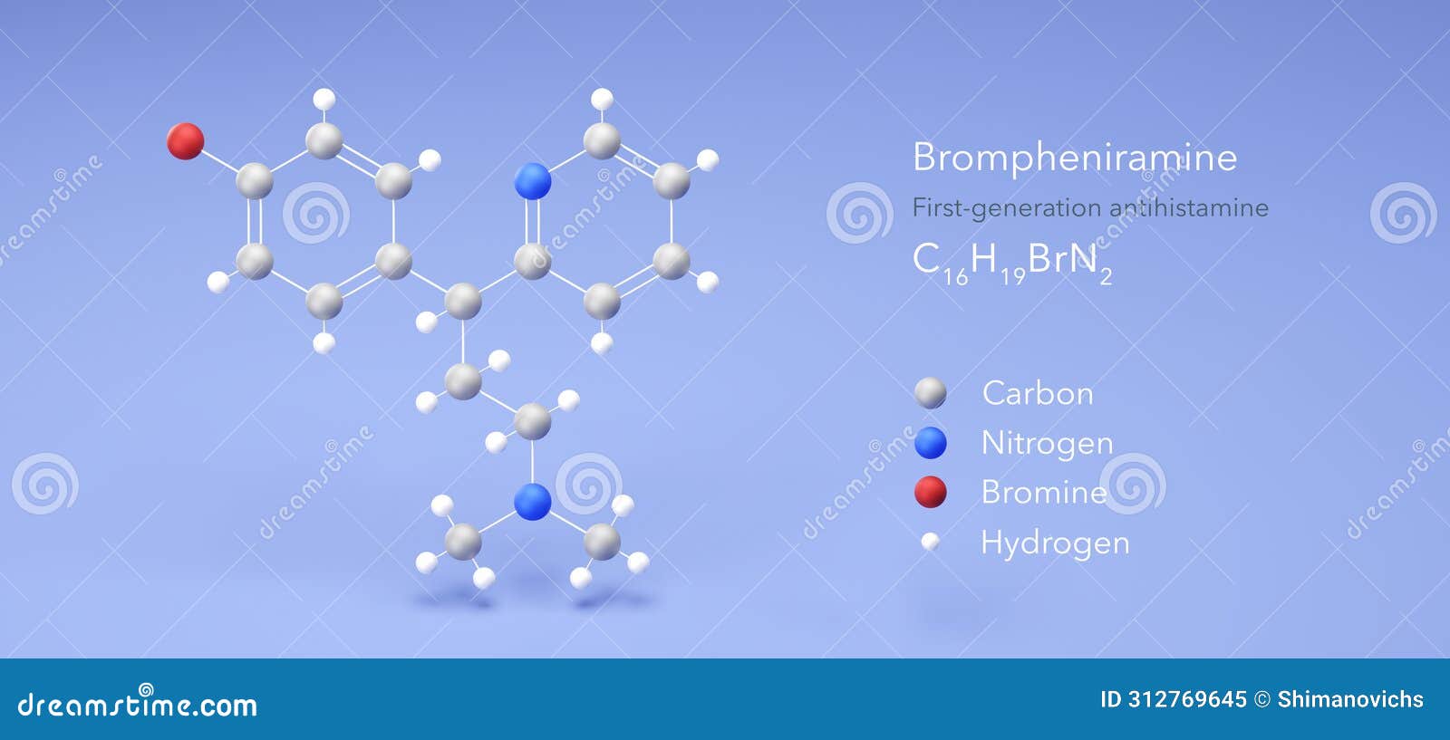 Brompheniramine Molecule, Molecular Structures, First-generation Antihistamine, 3d Model ...