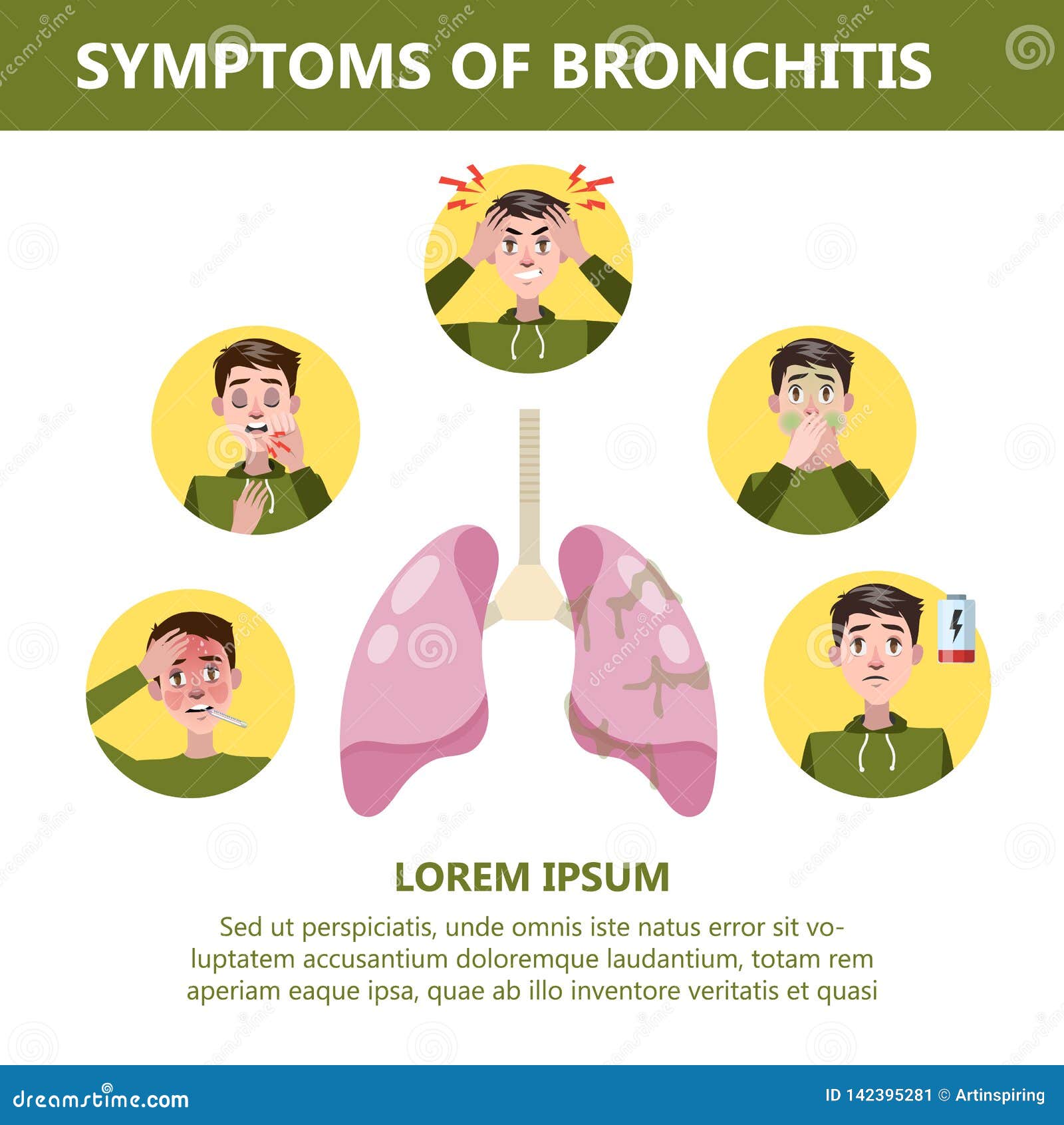 Bronchitis Symptoms Treatment Line Icons Set Vector Signs Royalty