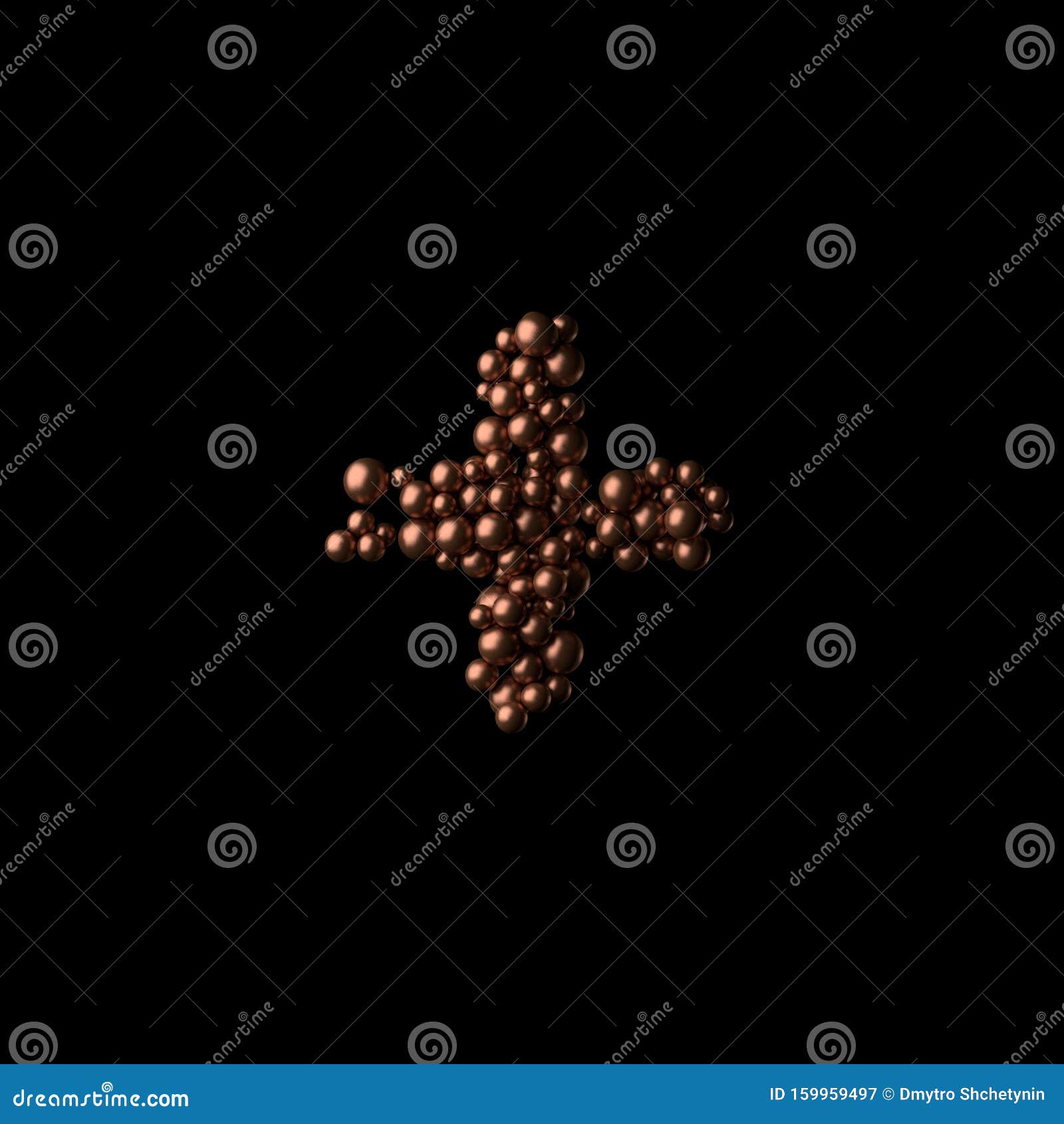 Bronse Symbol Plus on Black Background. 3D Rendering Stock Illustration ...