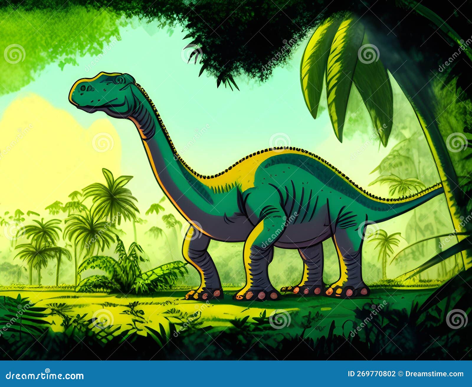 Brontosaurus Dinosaur, Generative AI Illustration Stock Illustration ...