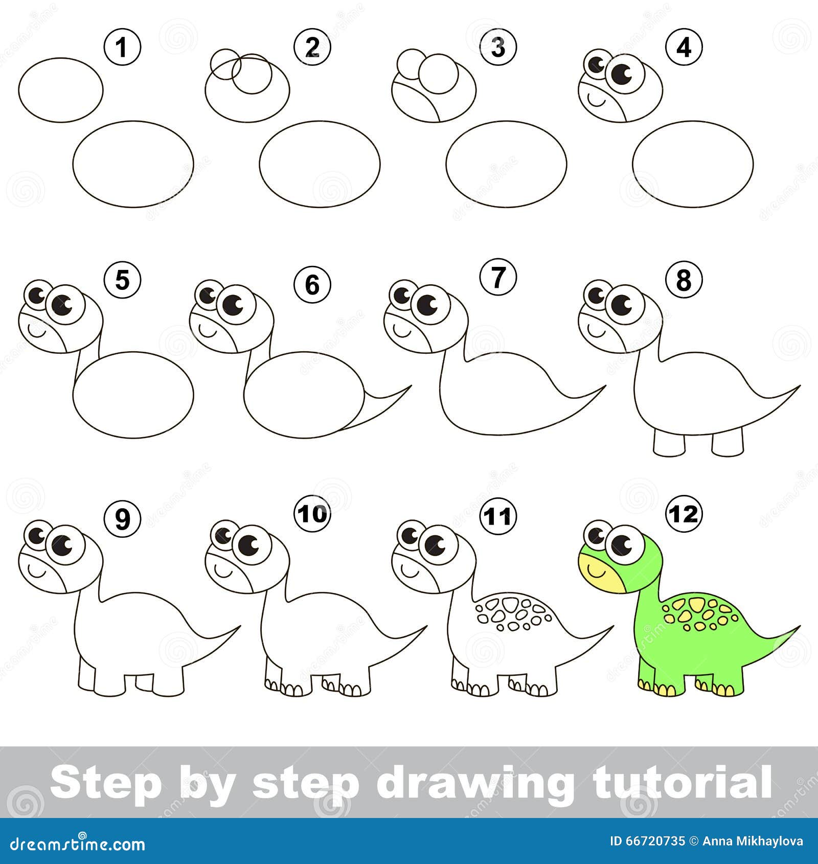 Brontosaurus. Drawing Tutorial. Stock Vector - Illustration of hand ...