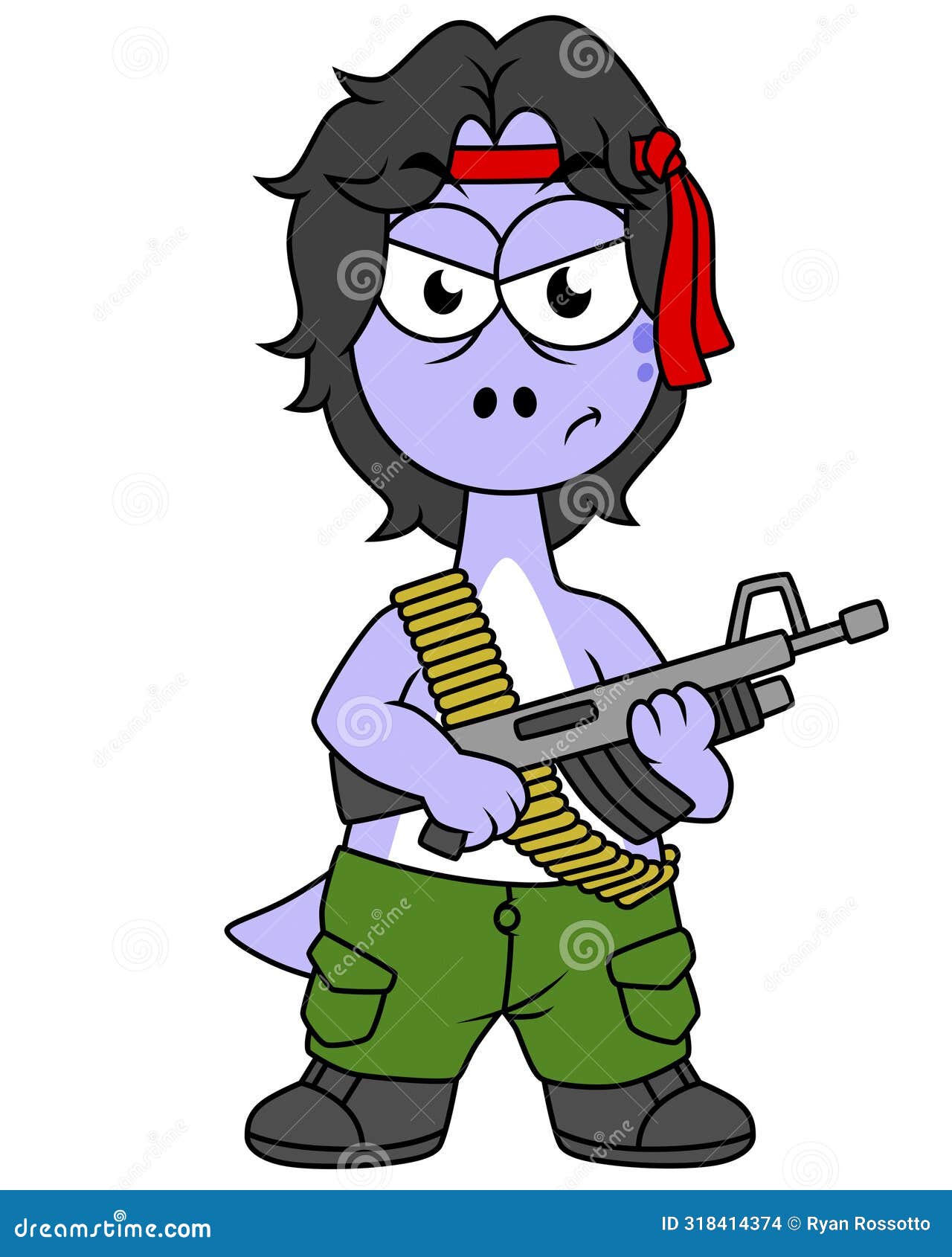 A Brontosaurus Dressed As Rambo Stock Illustration - Illustration of ...
