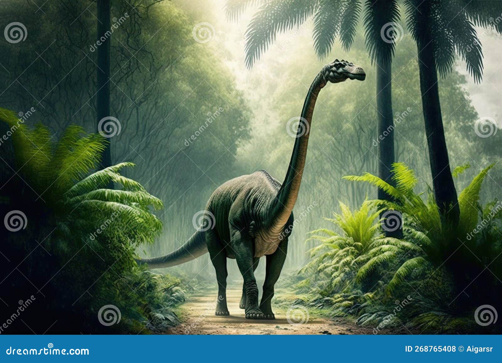 Brontosaurus Walking in a Tropical Forest Stock Illustration ...