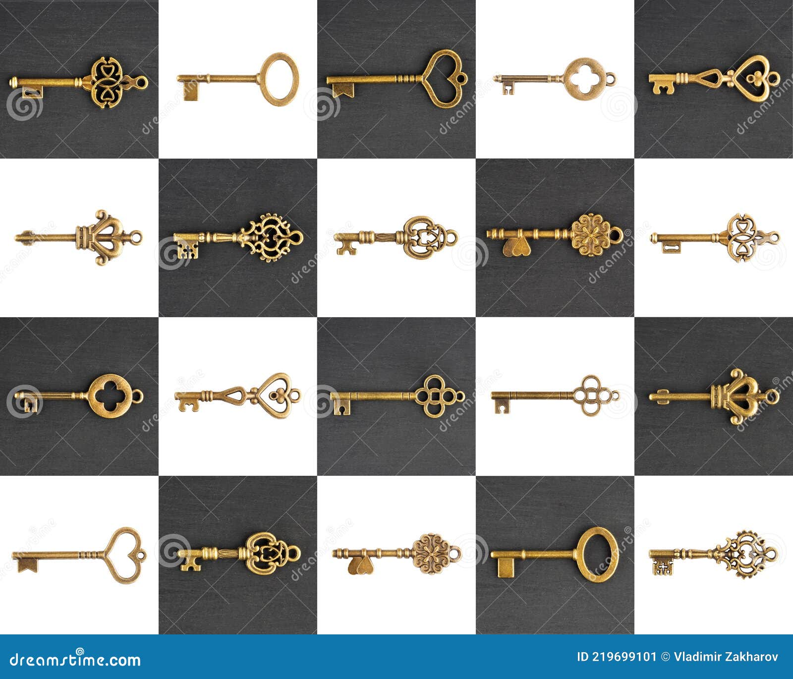 Bronze Antique Keys on Black and White Chess Background Stock Image ...