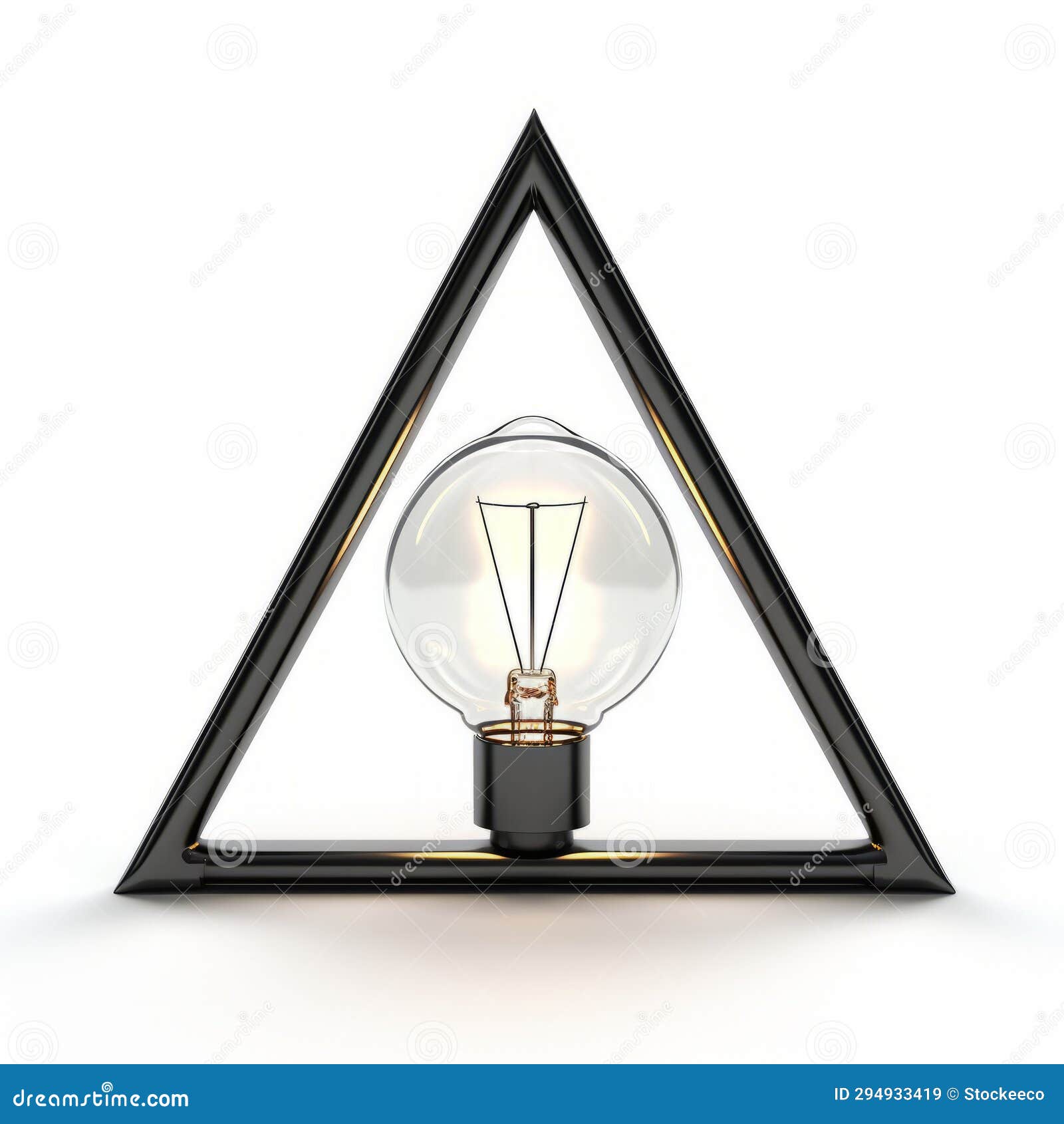 Bronze and Black Triangle Frame Light Bulb on White Background Stock ...
