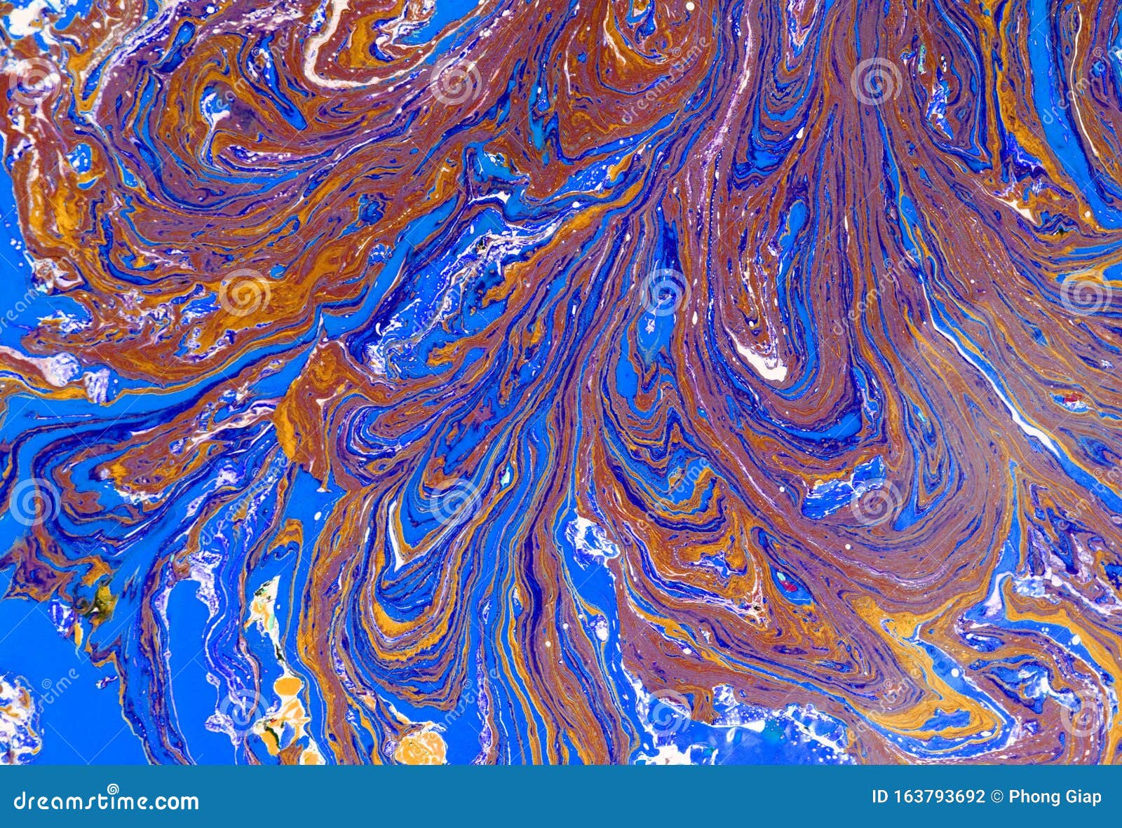 Bronze, Blue and Gold Marble Pattern. Liquid Abstract Background. Stock ...