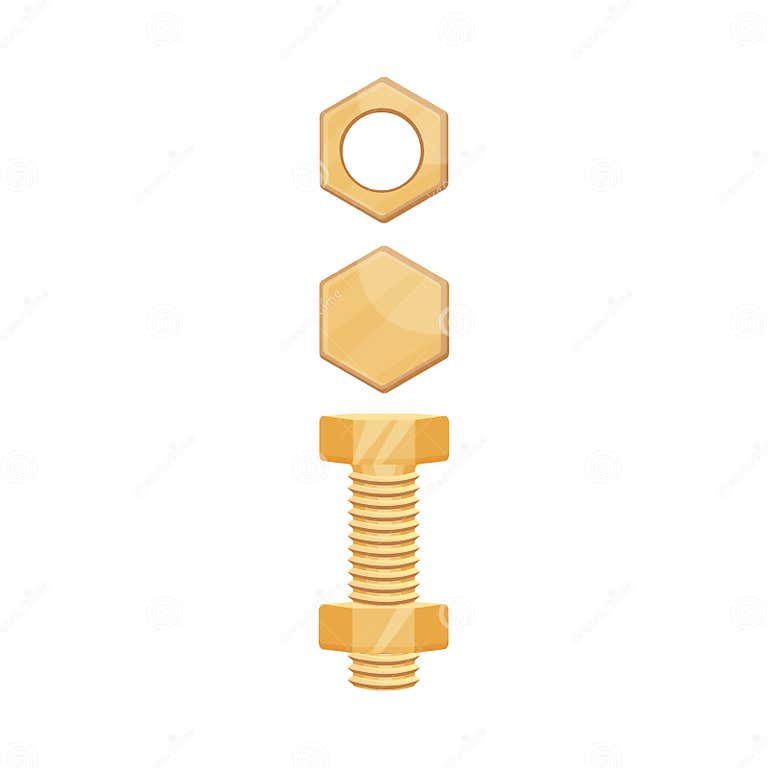 Bolt with Nut Stranded. Side and Top View. Vector Illustration on a ...