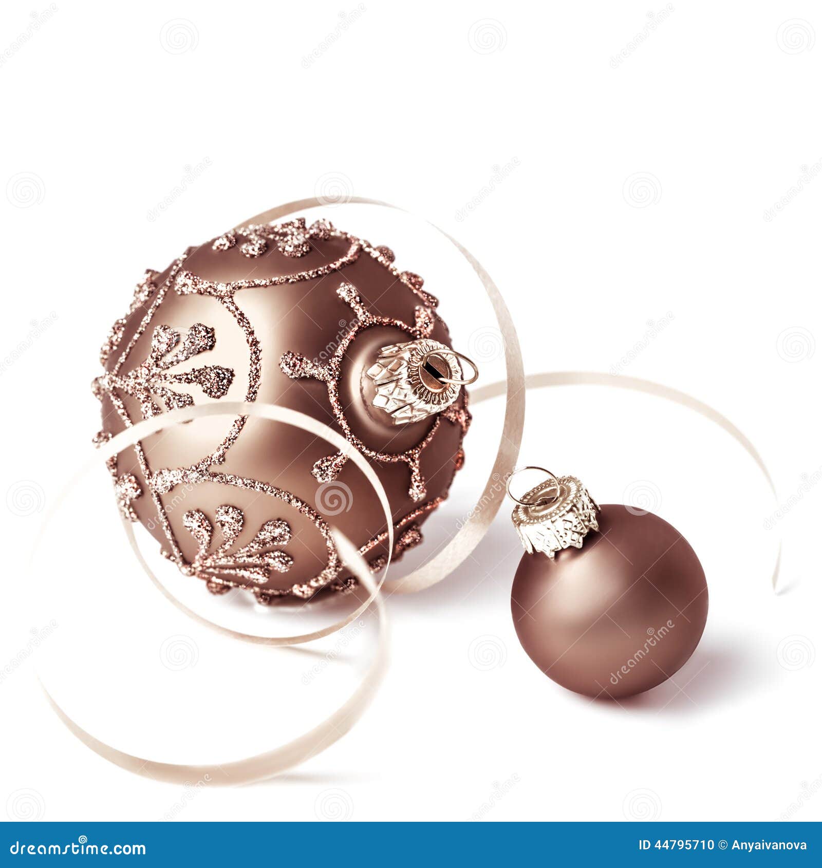 Bronze Christmas Baubles on White Background Stock Photo - Image of ...