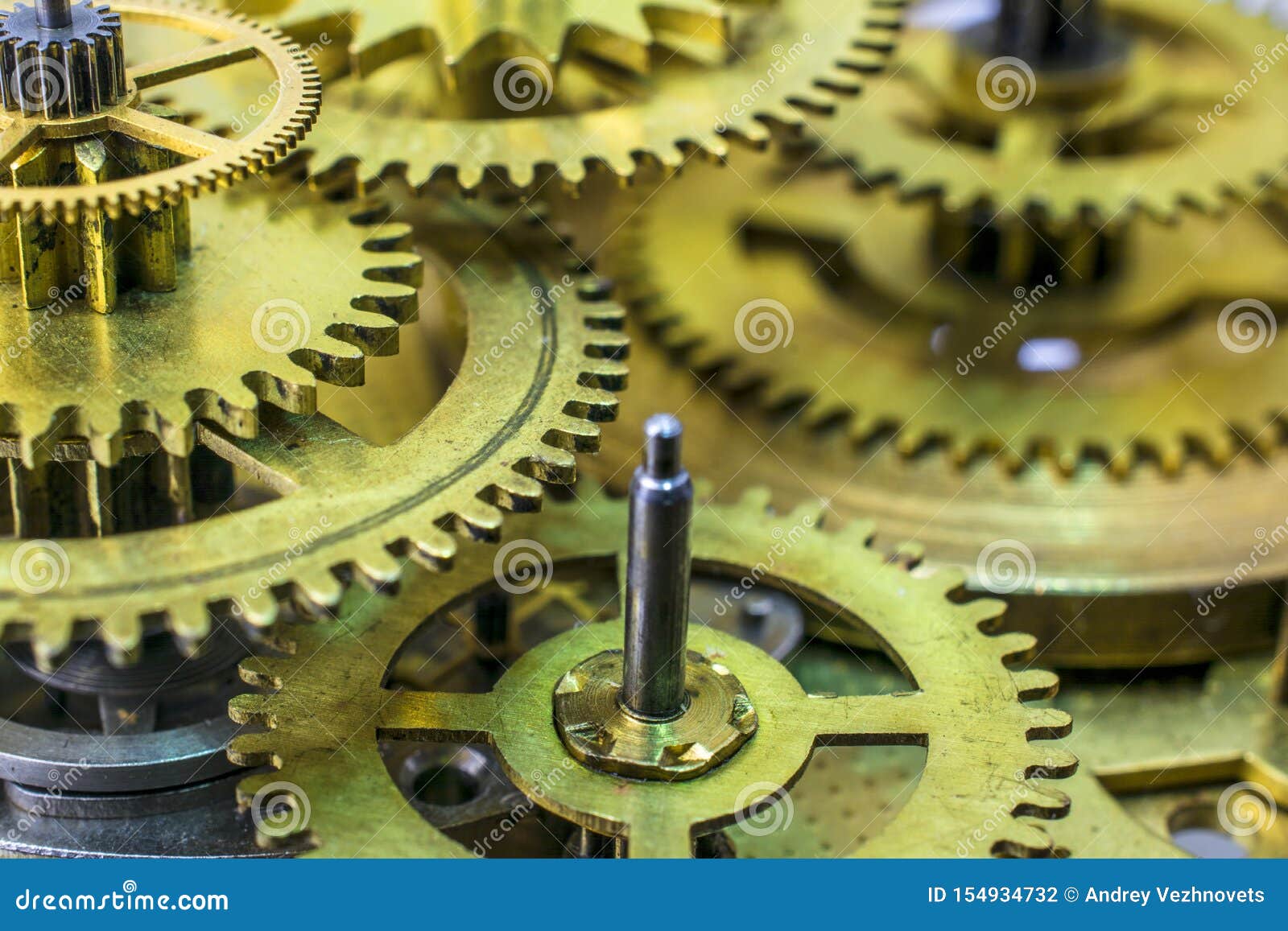 Bronze Cog-wheels of Old Mechanism of Clock Close Up Stock Photo ...