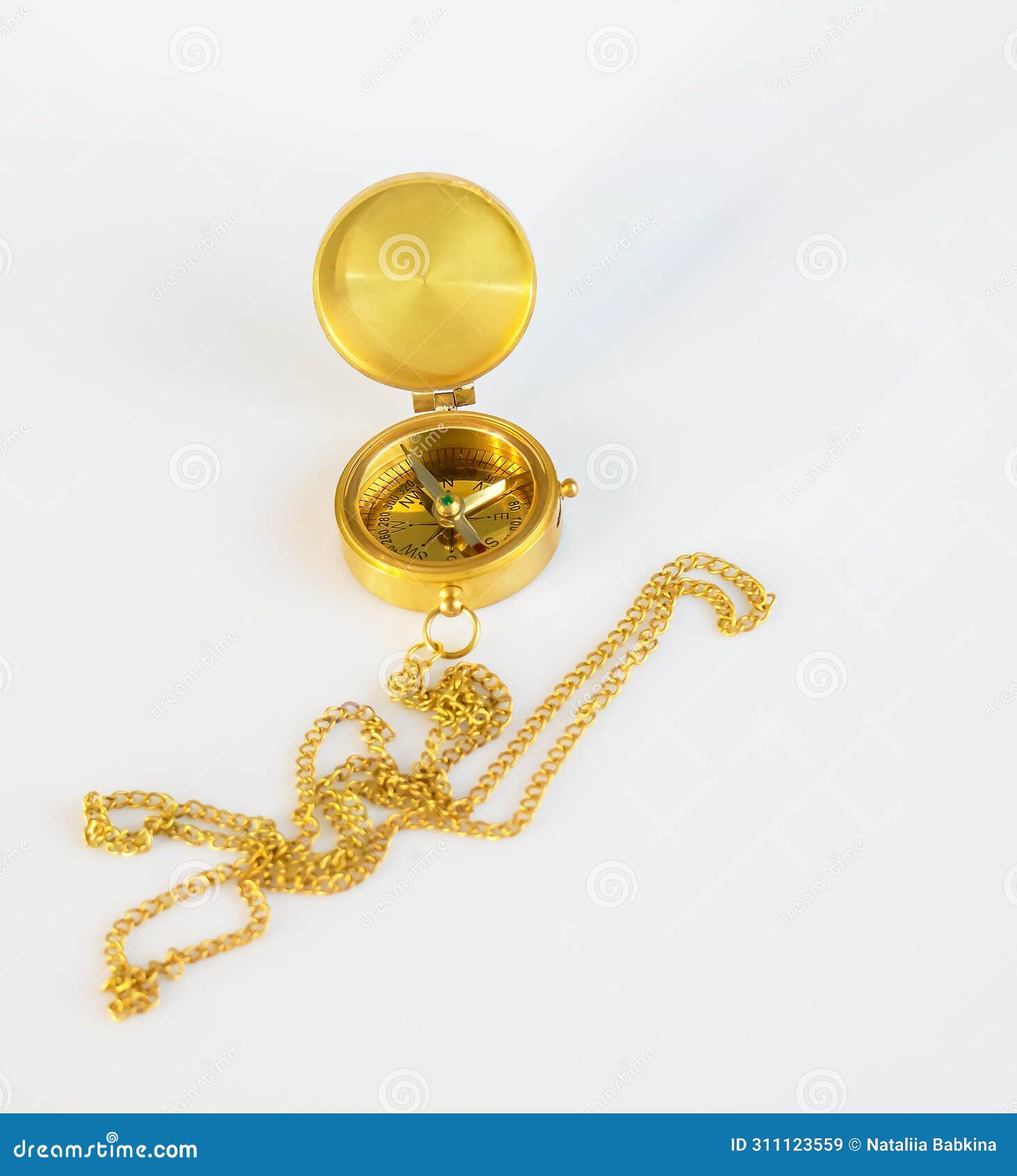 Bronze Compass on a Chain on a White Background Stock Image - Image of ...