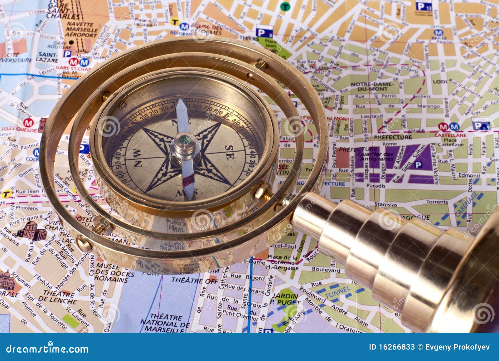 Bronze compass on a map stock image. Image of chart, plan - 16266833
