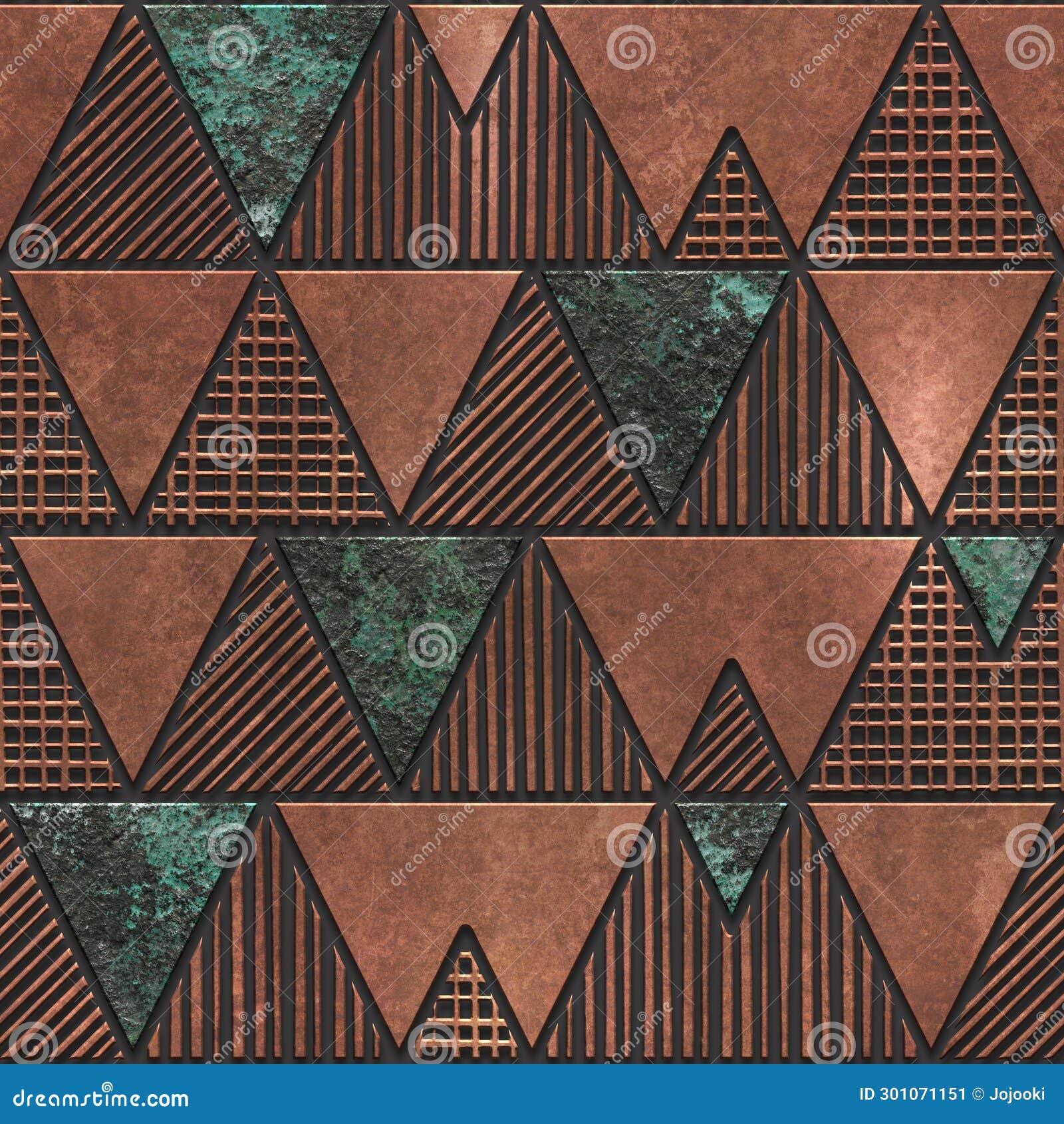 Bronze and Copper Seamless Texture with Carving Triangle Pattern, 3D ...