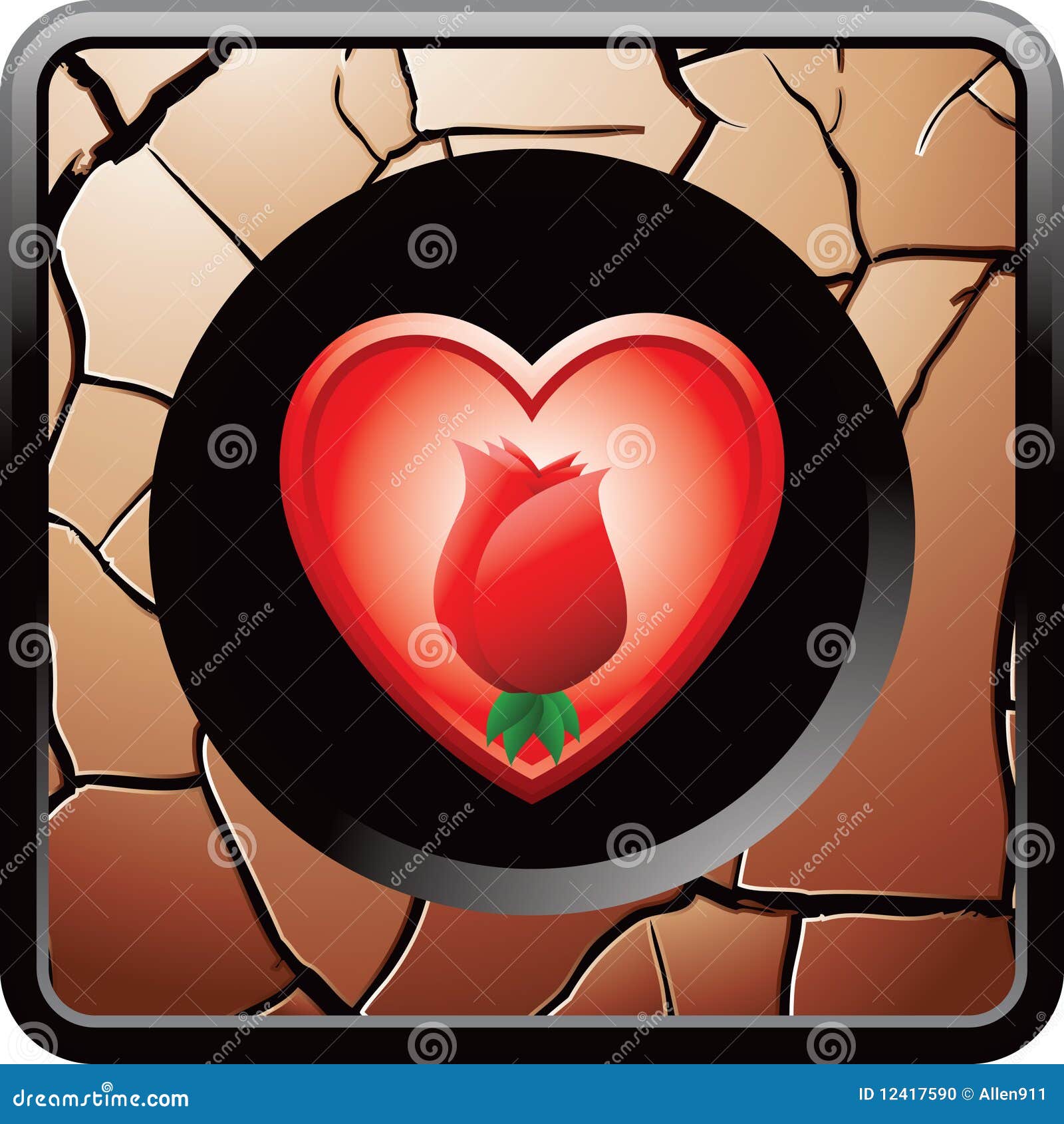 Bronze Cracked Web Icon Heart and Rose Stock Vector - Illustration of ...