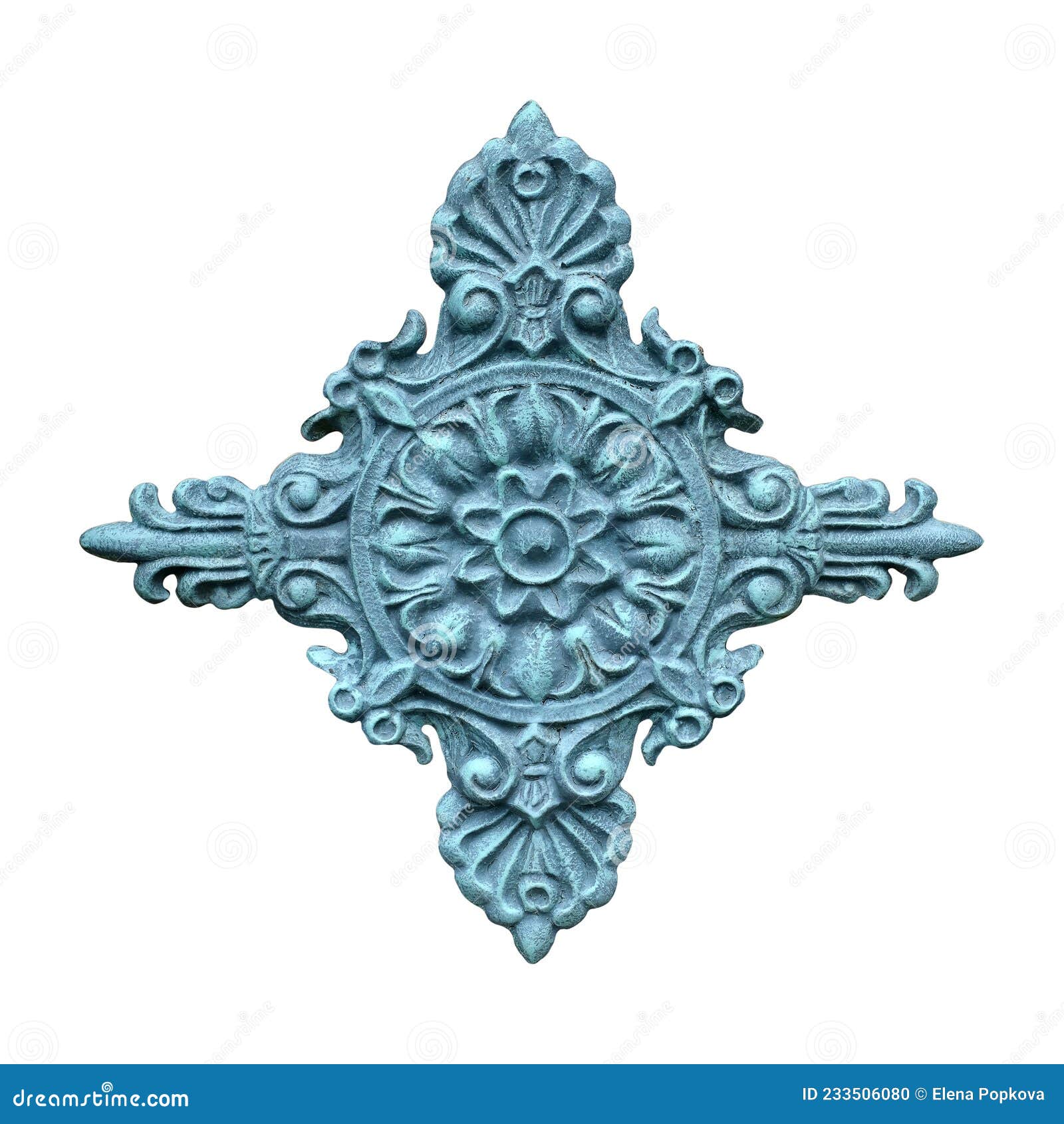 Bronze Decorative Element with Floral Pattern Isolated on White ...