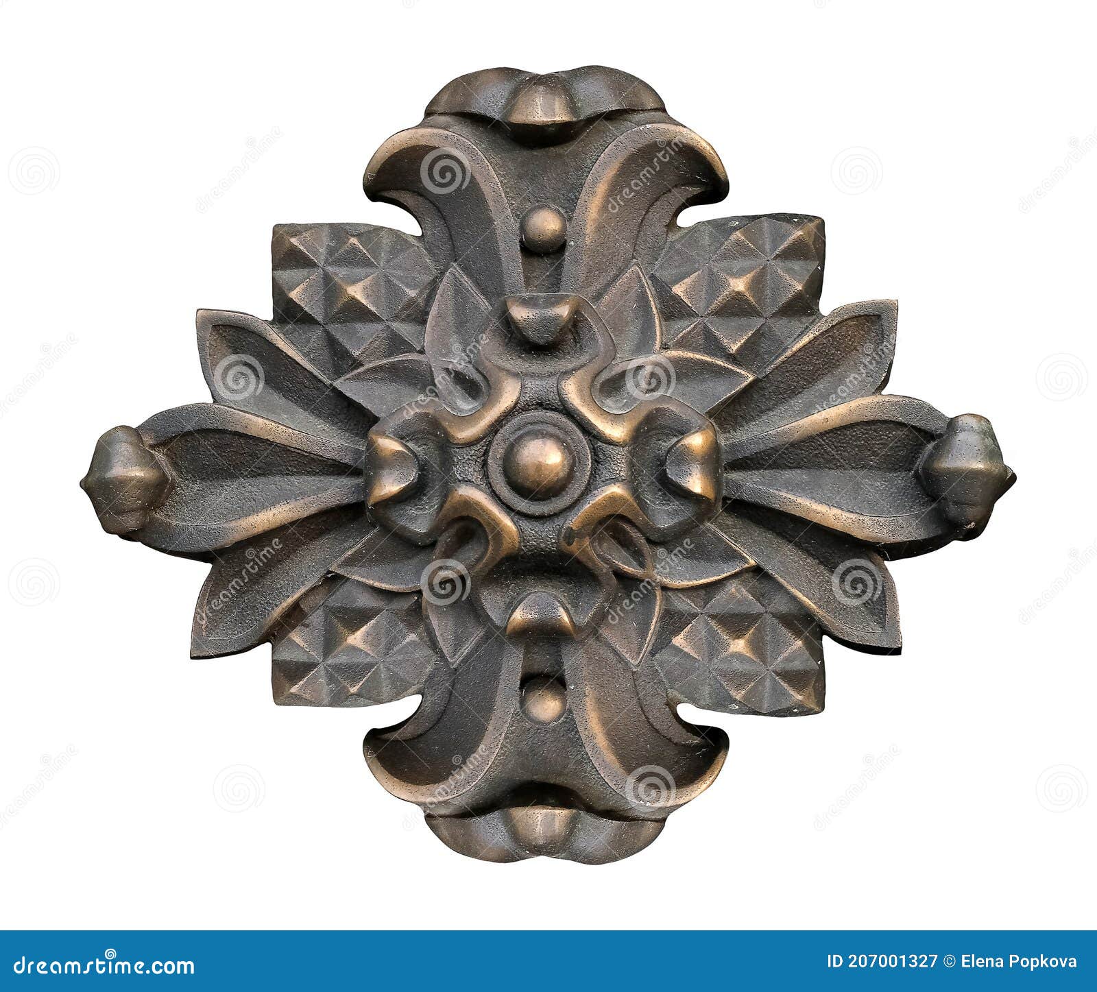 Bronze Decorative Element with Floral Pattern Isolated on White ...