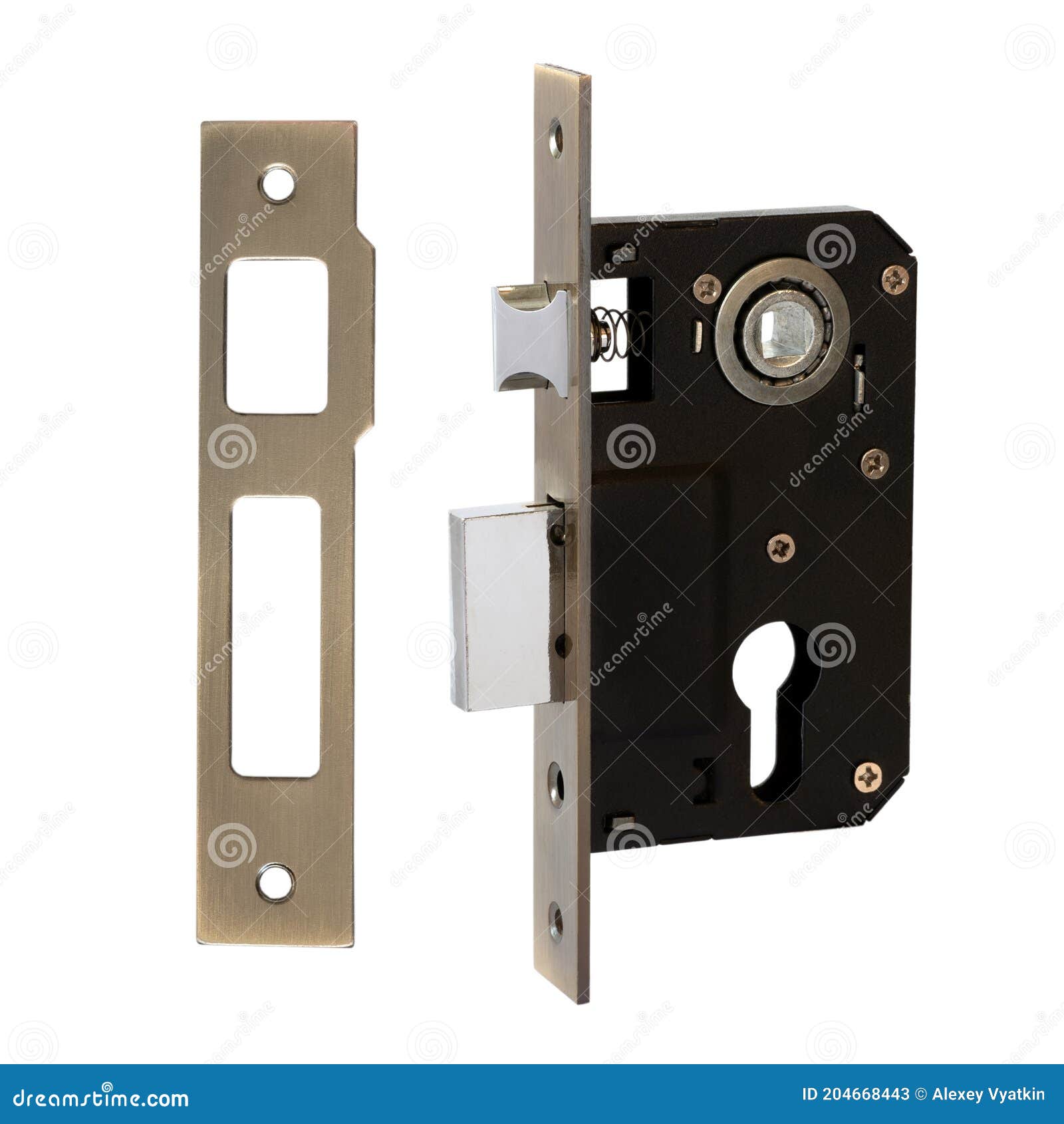 Bronze Double-turn Lock with a Rectangular Bolt and Strike Plate Stock ...