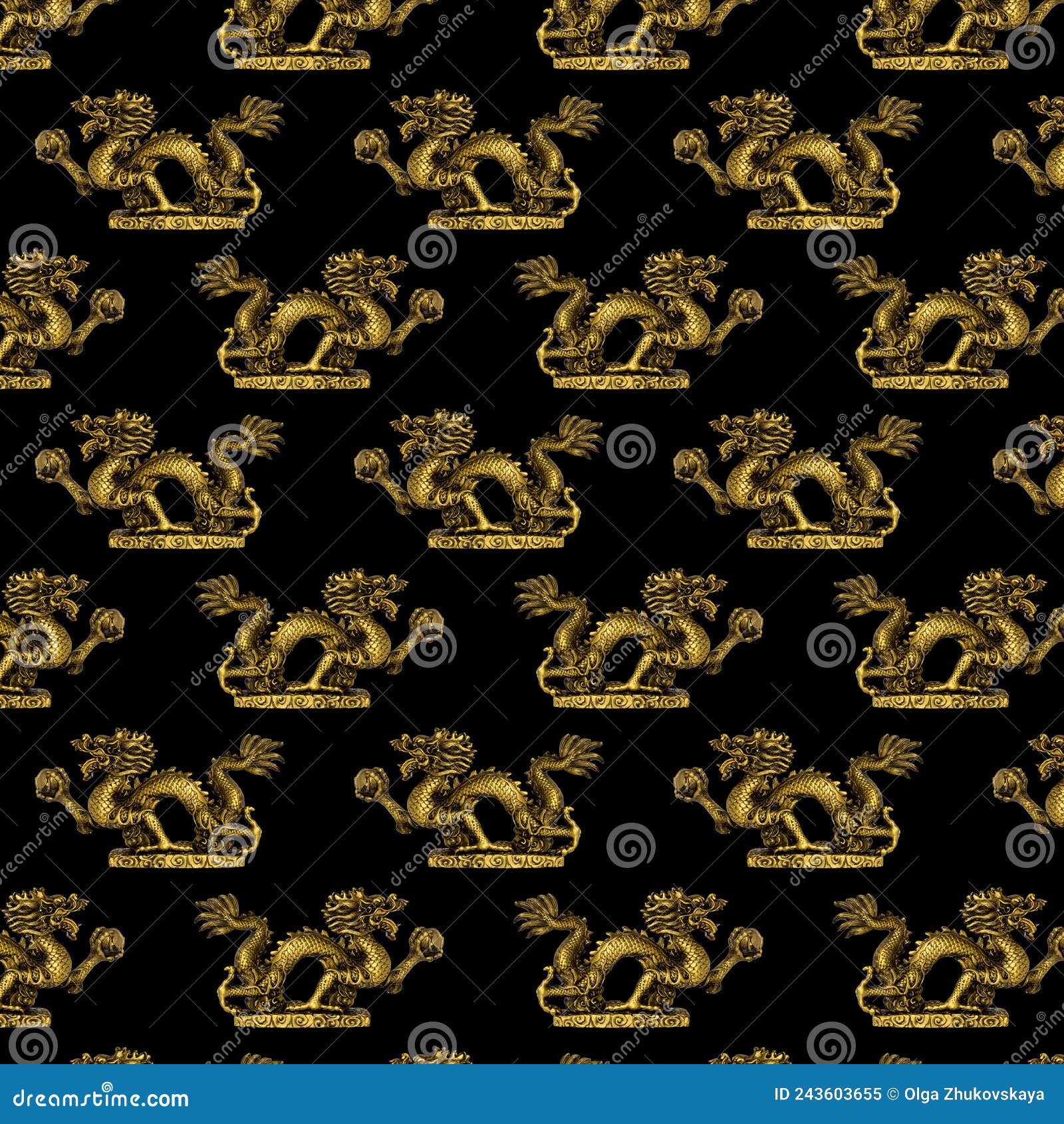 Bronze Dragon Figurine with Ball, Seamless Pattern Stock Image - Image ...