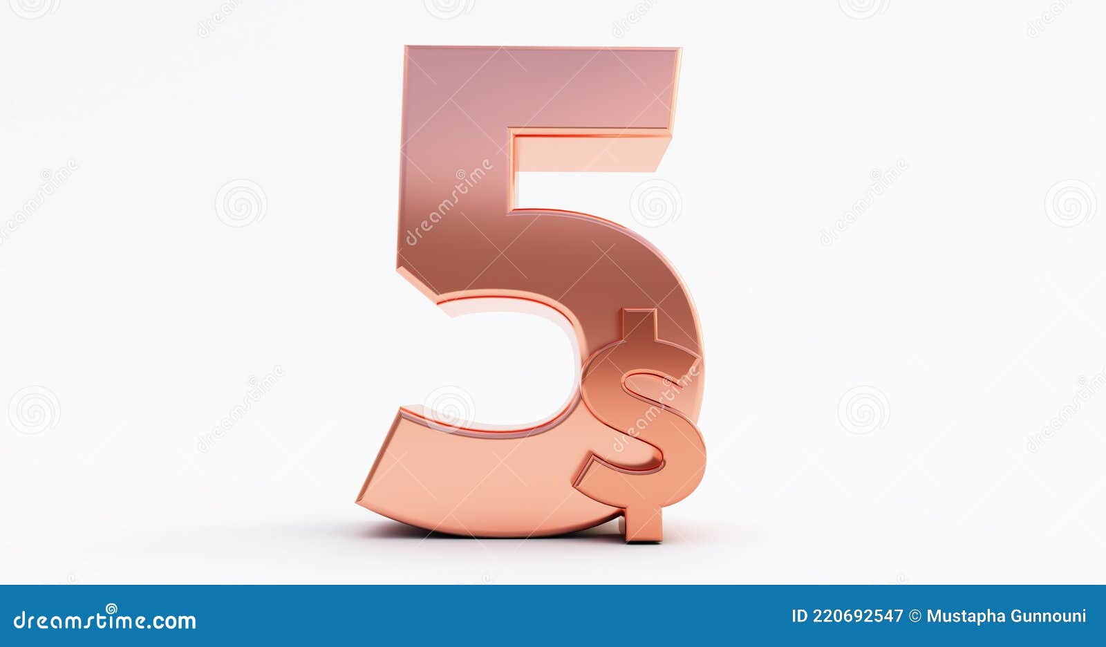 Bronze Five Dollar 5$ Isolated on White Background. Stock Illustration ...