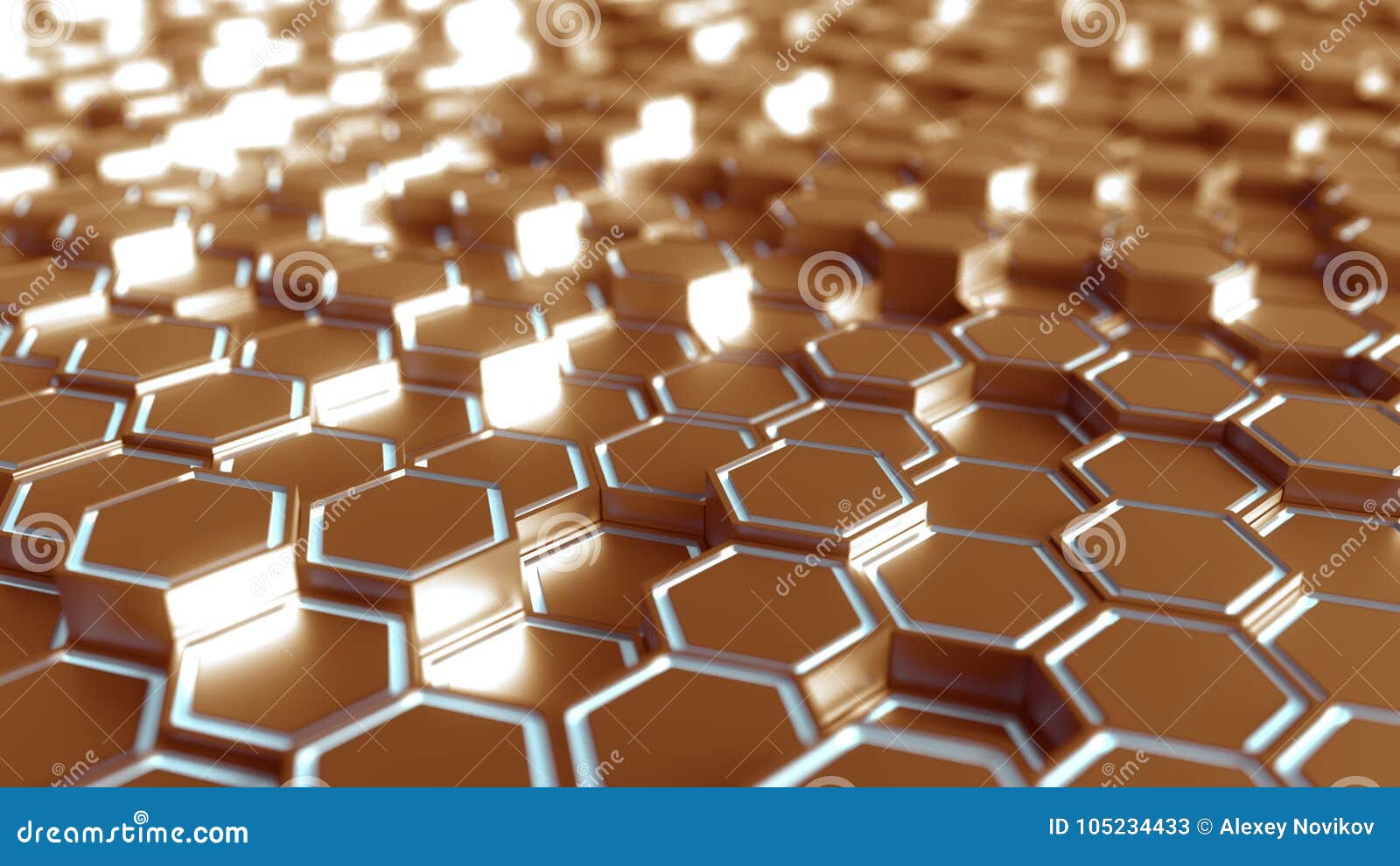 Bronze and Blue Hexagonal Prisms Background, 3D Rendering Stock ...