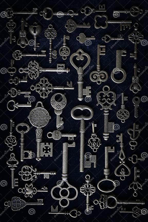 Bronze Keys on Black Background Antique Key Still Life Stock Photo ...