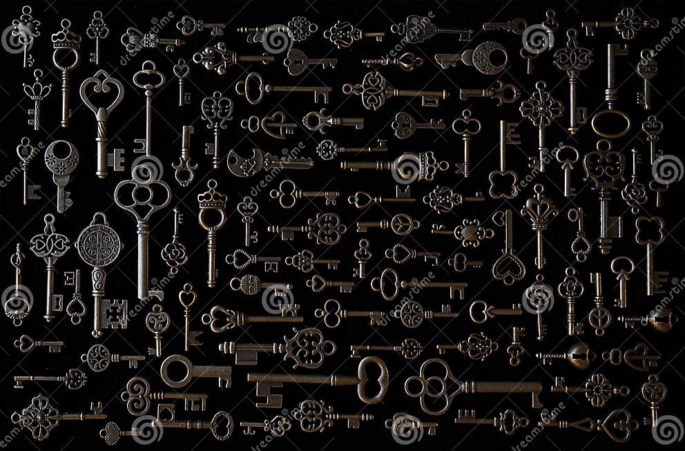 Bronze Keys on Black Background Antique Key Still Life Stock Image ...
