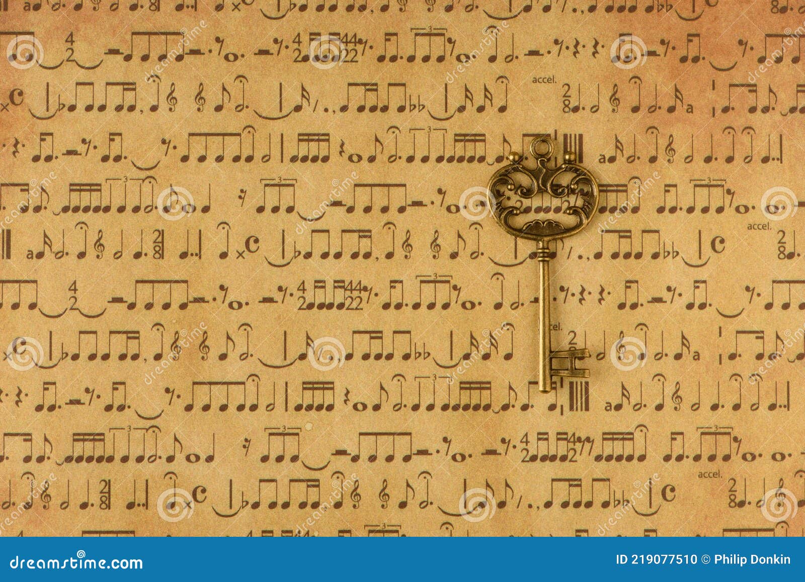 Bronze Keys on Randomly Placed Music Notes from Computer Showing ...