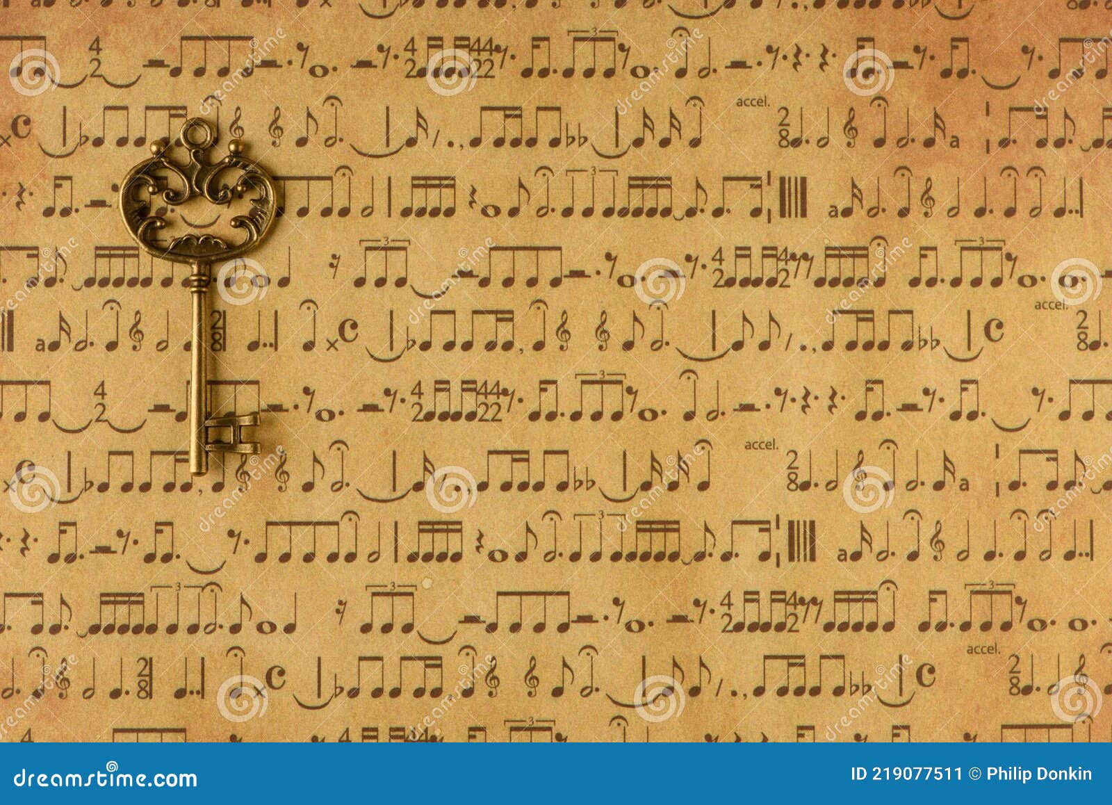 Bronze Keys On Randomly Placed Music Notes From Computer Showing ...