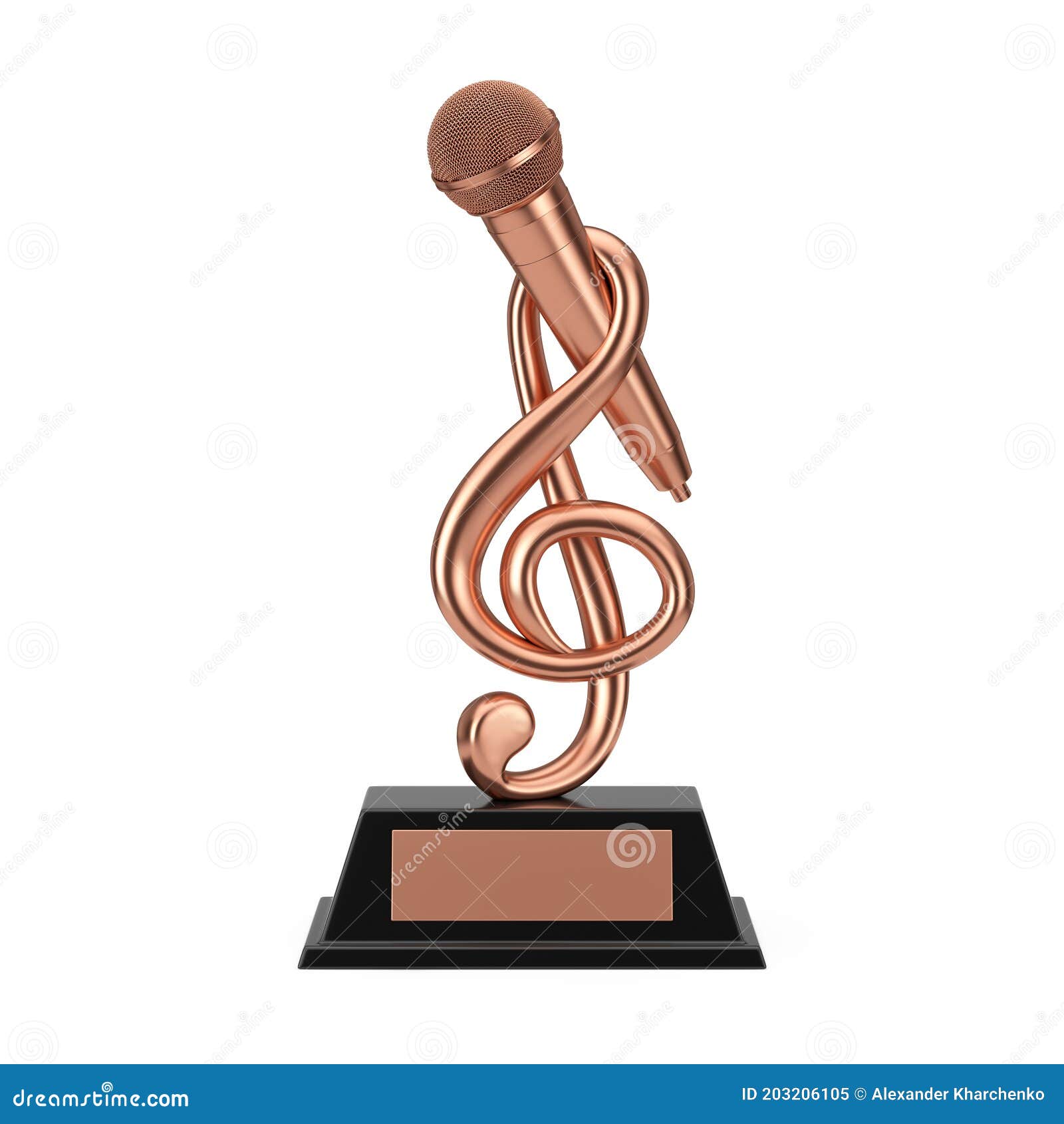 Bronze Music Treble Clef with Microphone Award Trophy. 3d Rendering ...